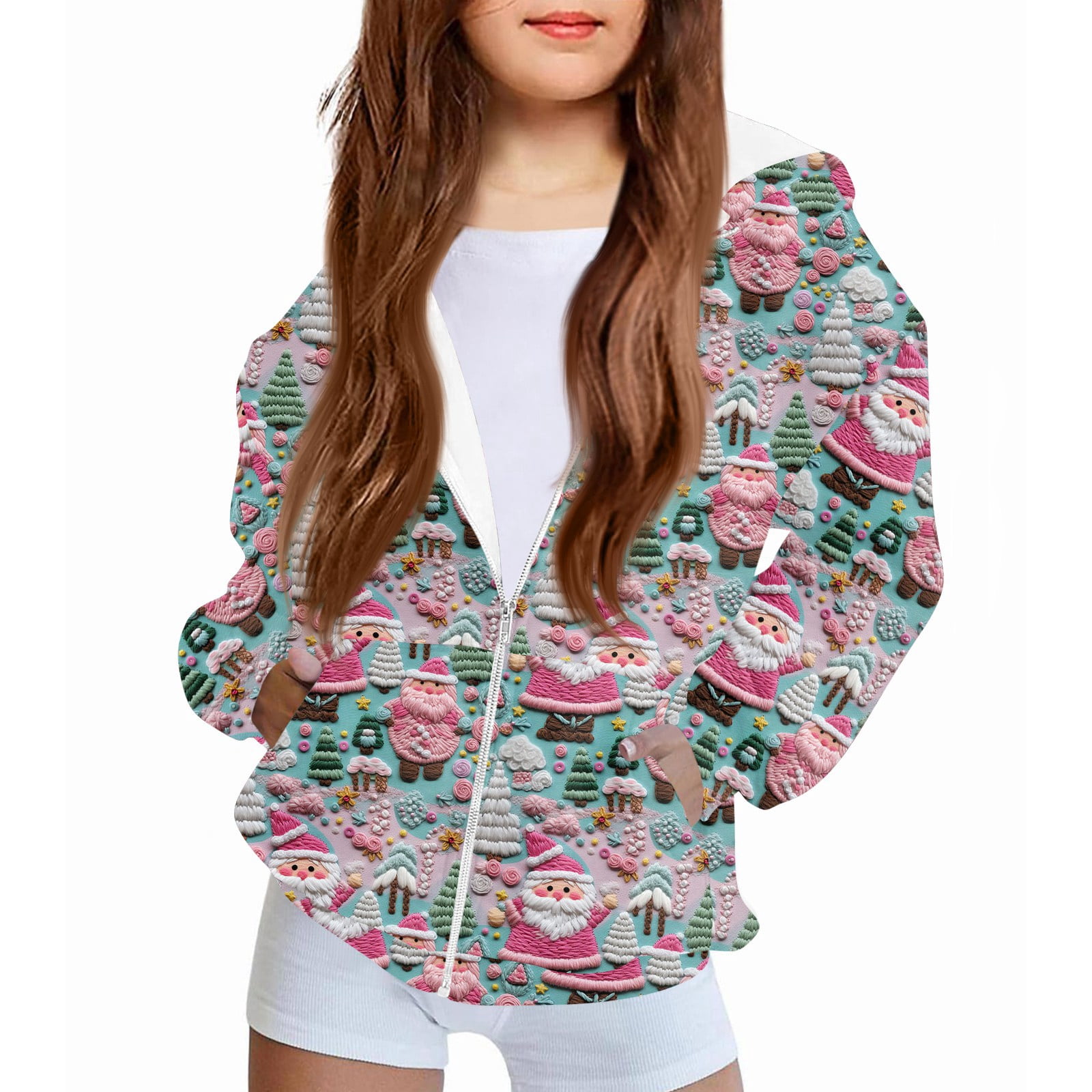 XADYUY Girls Christmas Zip Up Jacket Size 7-8 Cute 3D Print Girls Fall ...