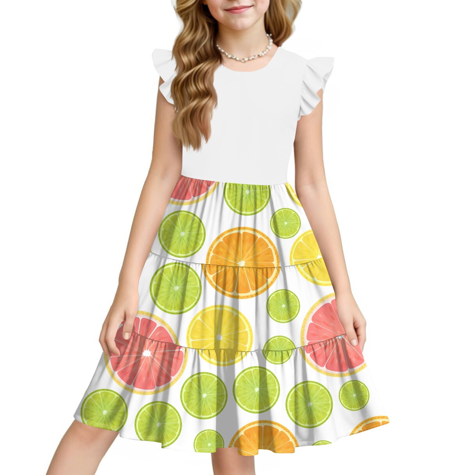 XADYUY Girls Dresses Size 10-12 Twirly A-Line Ruffle Sleeve Midi Dress ...
