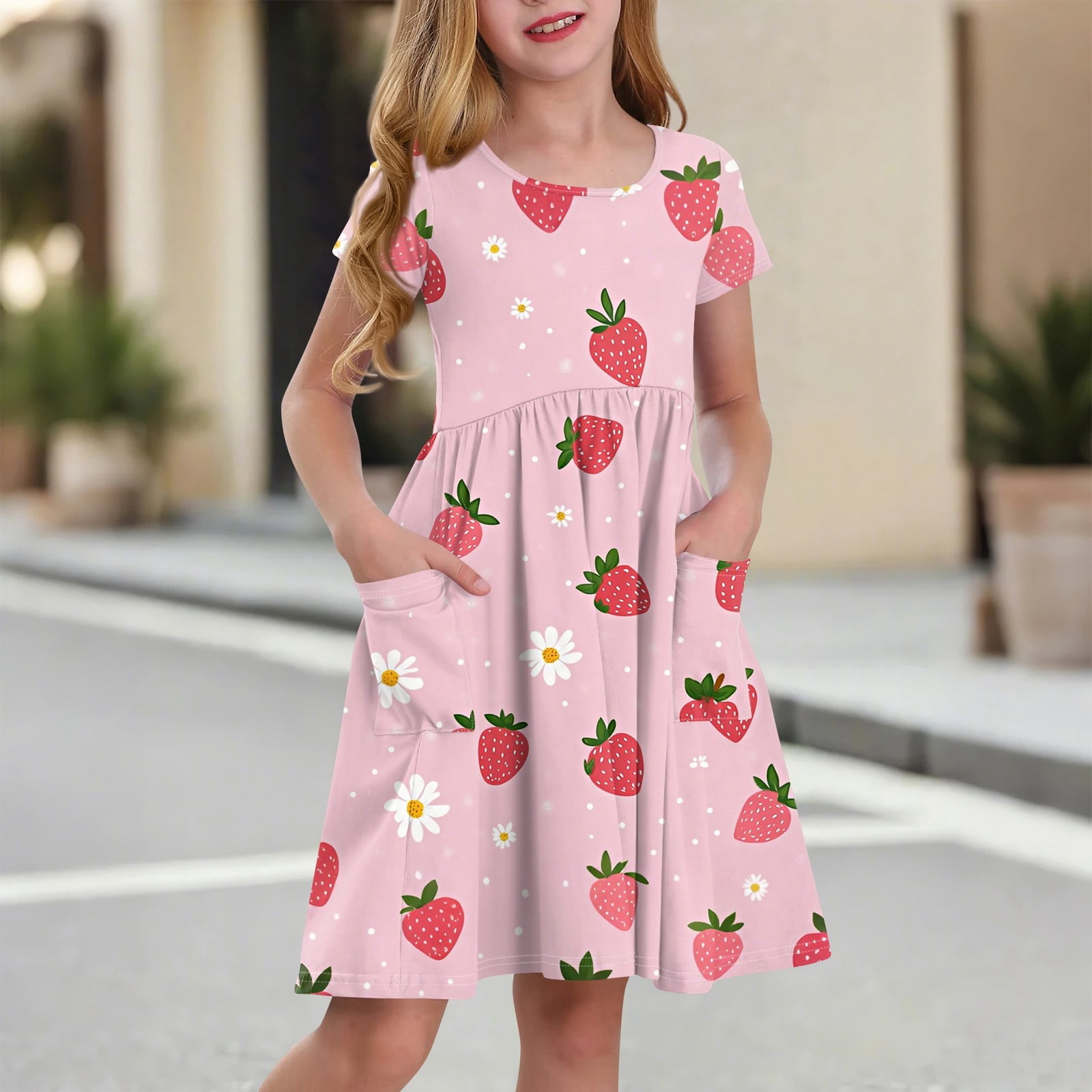 XADYUY Girls Dresses Size 10-12 Twirly A-Line Short Sleeve Midi Dress ...