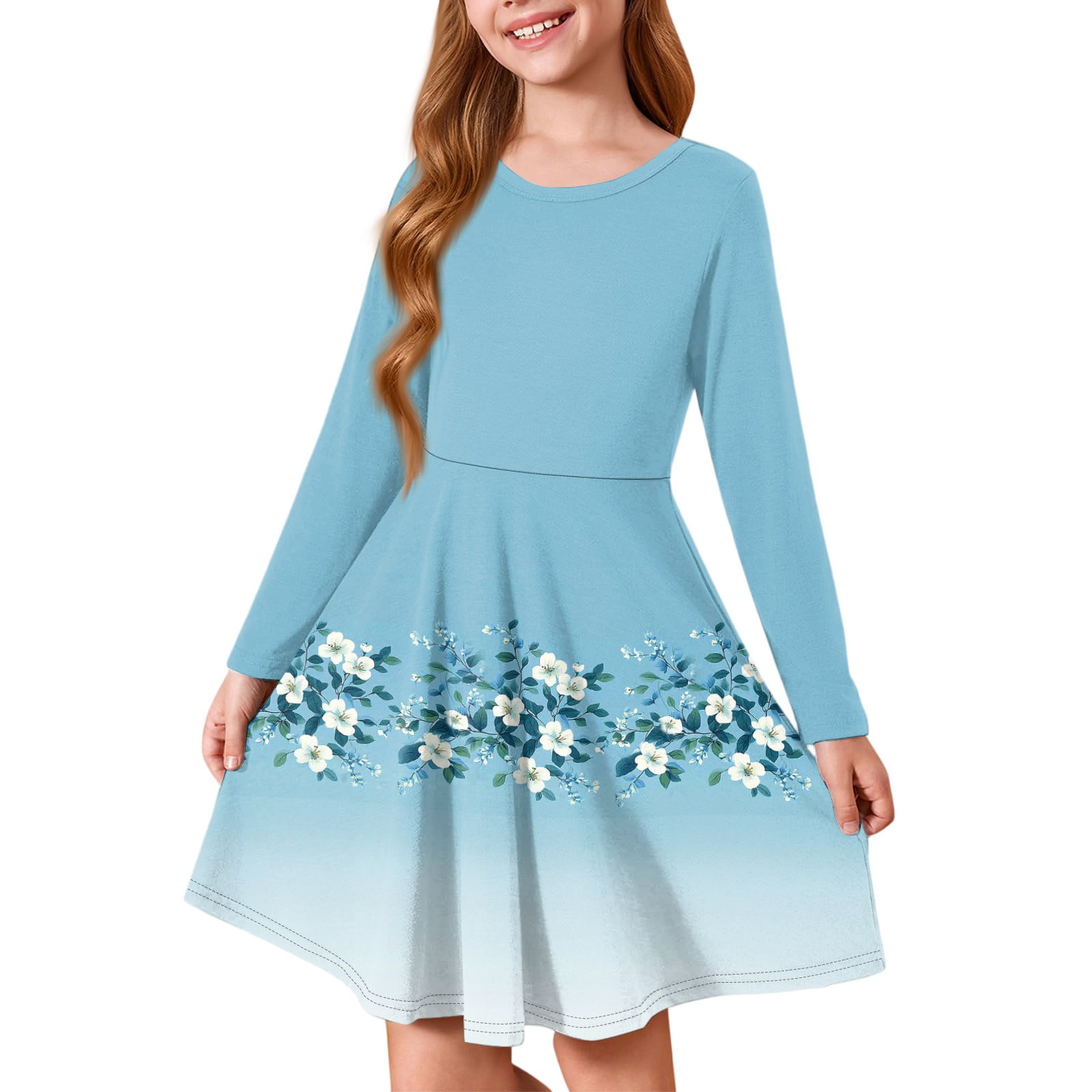 XADYUY Girls Fall Dresses Kids Casual A-Line Long Sleeve Girls Midi ...