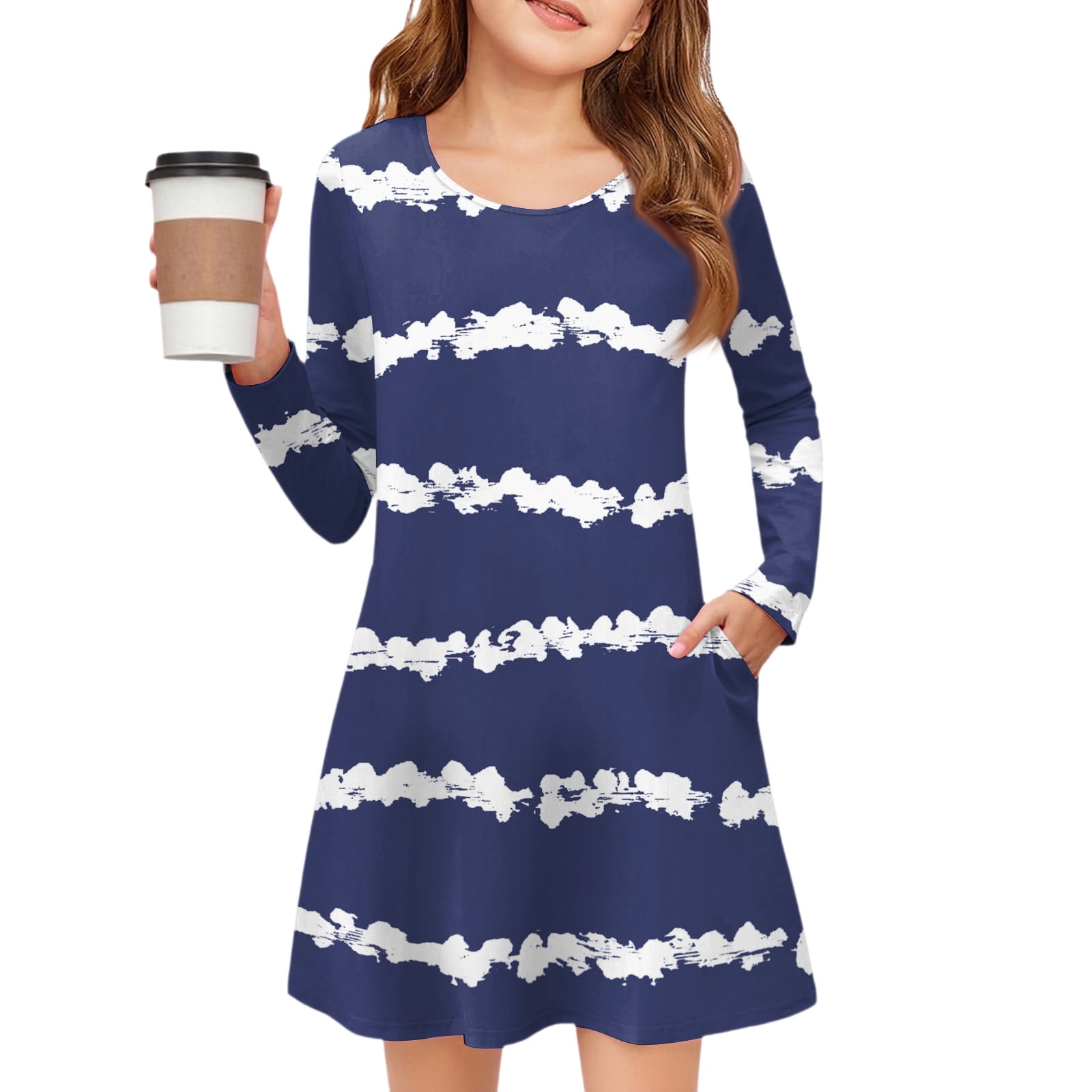XADYUY Girls Fall Dresses Size 6-7 Casual A-Line Long Sleeve Girls ...