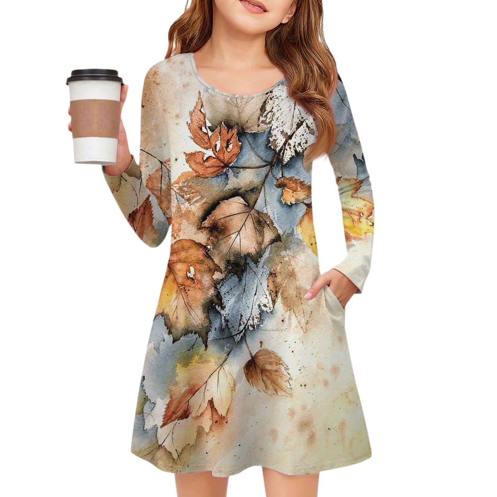 XADYUY Girls Fall Dresses Size 6-7 Casual A-Line Long Sleeve Midi Dress ...