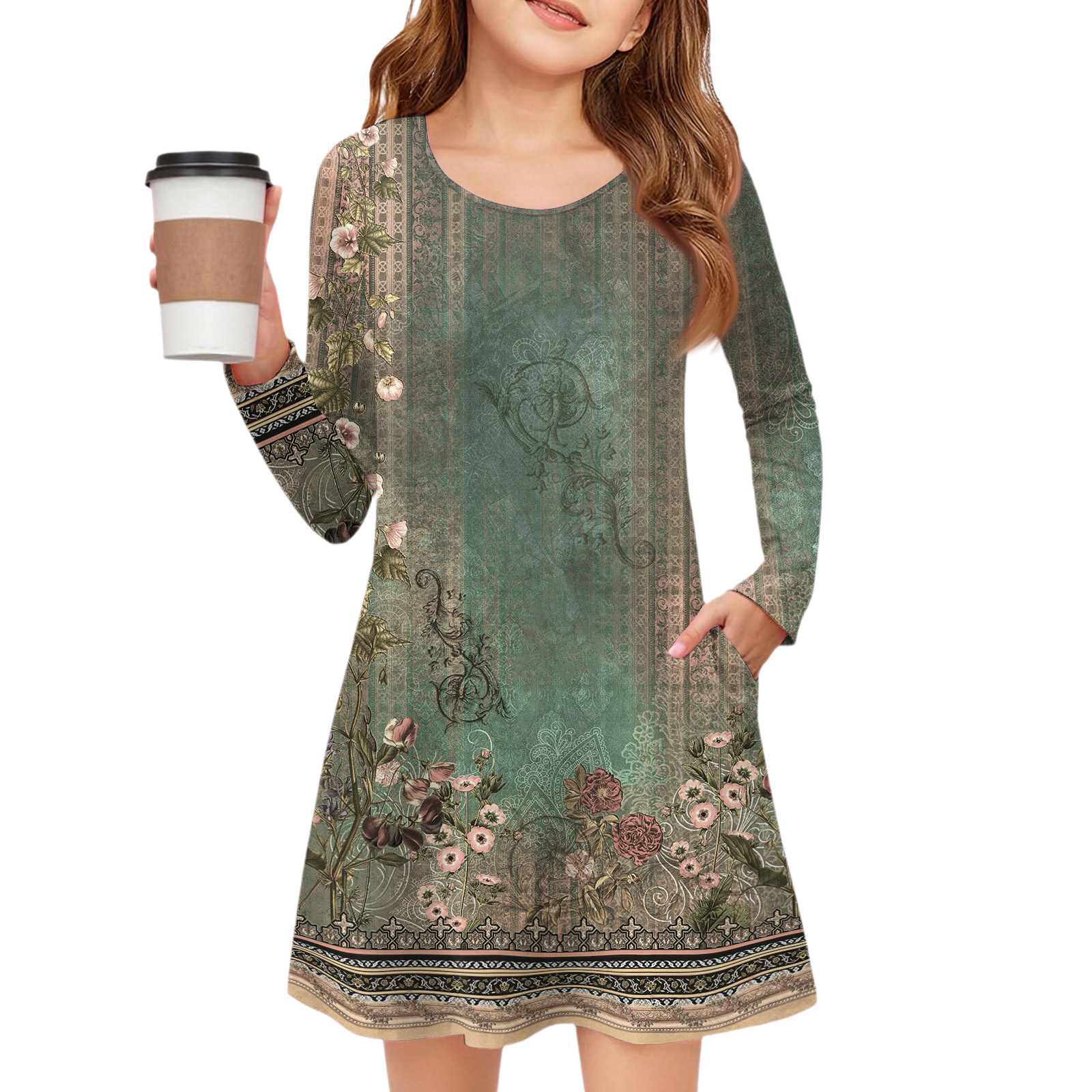 XADYUY Girls Fall Dresses Size 7-8 Casual A-Line Long Sleeve Girls ...