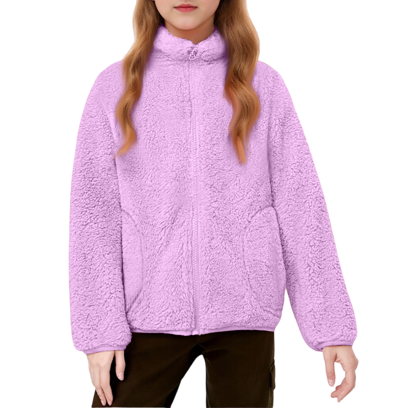 XADYUY Girls Fleece Jacket Size 7-8 Full Zip Sherpa Fleece Girls Coat ...