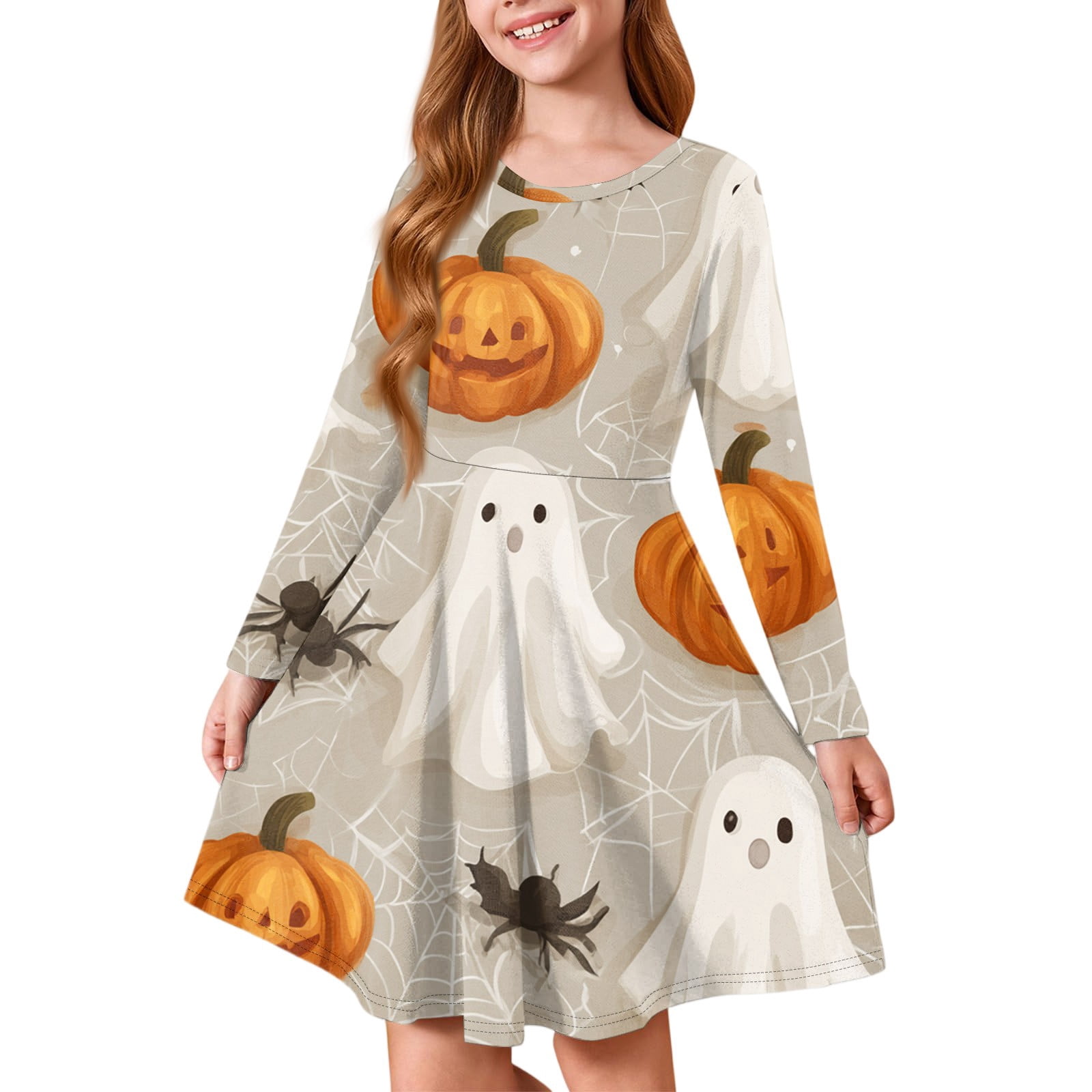 XADYUY Girls Halloween Dresses 7-8 Cute A-Line Long Sleeve T Shirt ...