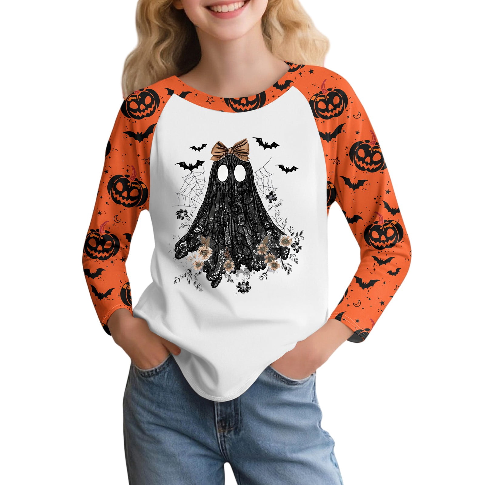 XADYUY Girls Halloween Shirts 5t Spooky Vintage Ghost Floral Print T ...