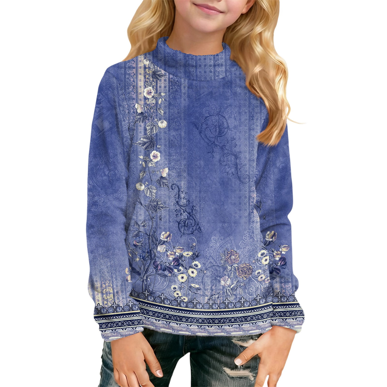 XADYUY Girls Long Sleeve Tops 7-16 Fuzzy Mock Neck Long Sleeve T-Shirts ...