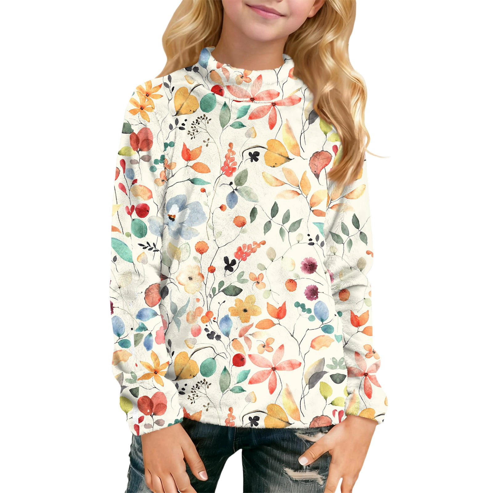 XADYUY Girls Long Sleeve Tops 7-16 Fuzzy Mock Neck Long Sleeve T-Shirts ...
