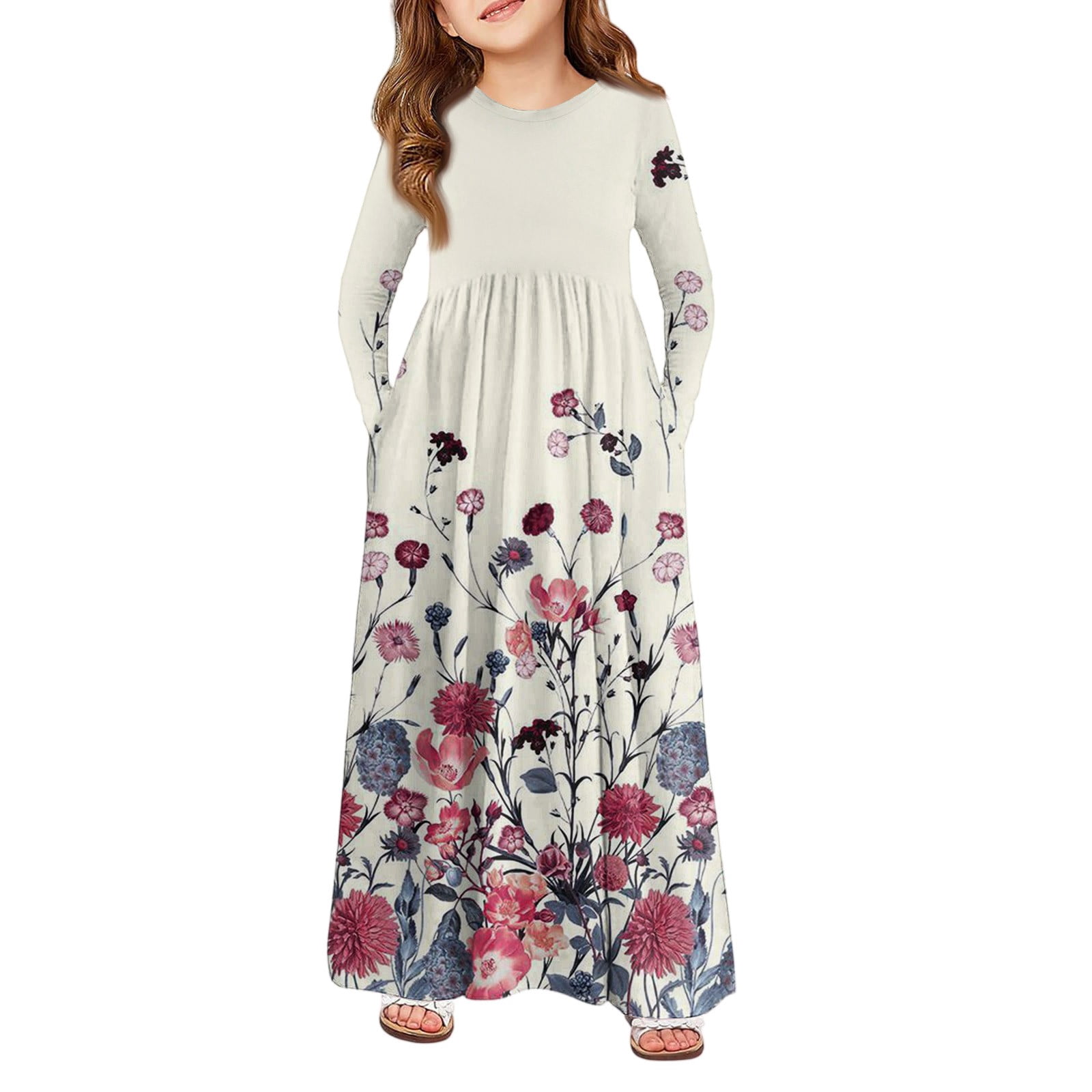 XADYUY Girls Maxi Dres 10-12 Casual A-Line Long Sleeve Girls Long ...
