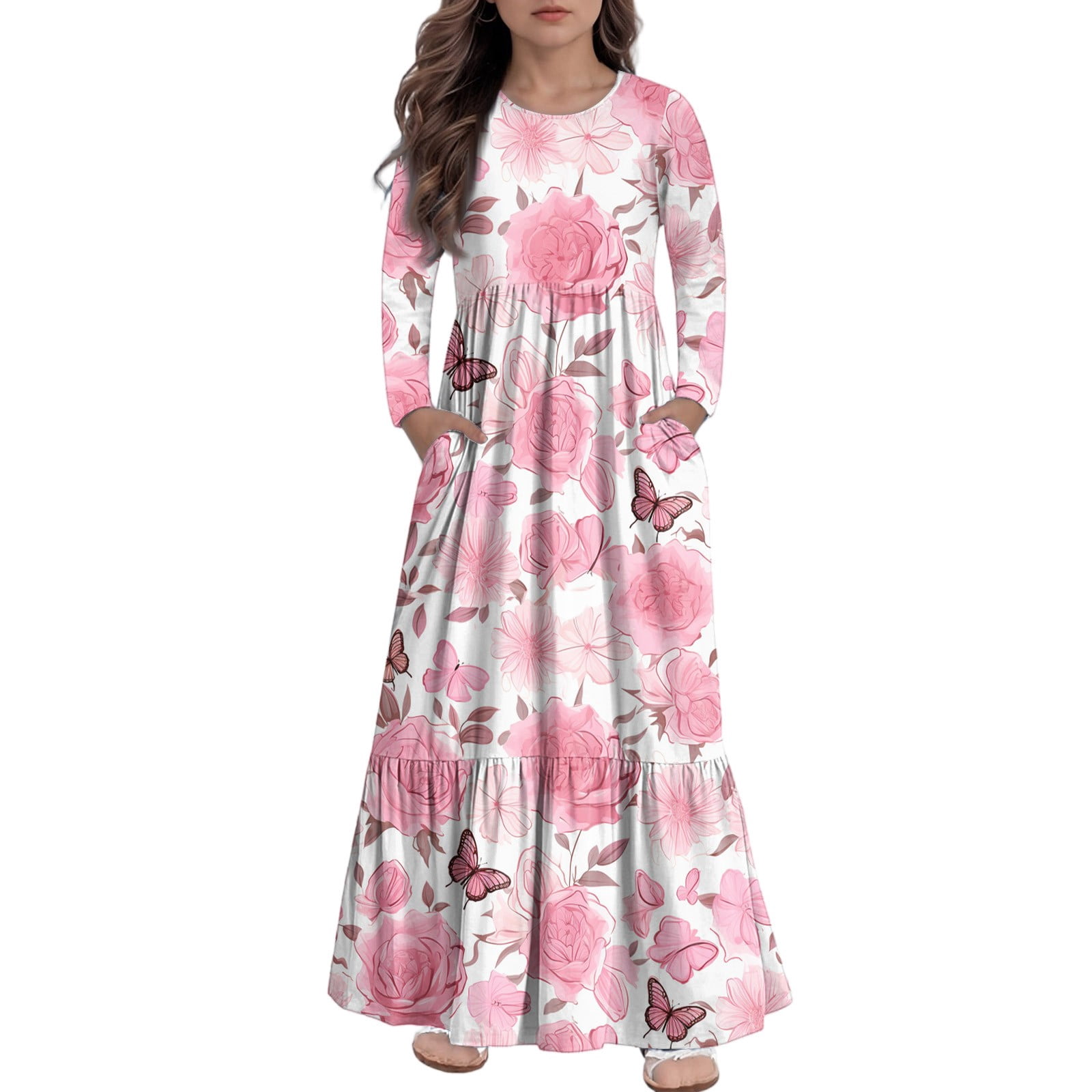 XADYUY Girls Maxi Dress Kids Casual A-Line Long Sleeve Girls Long ...