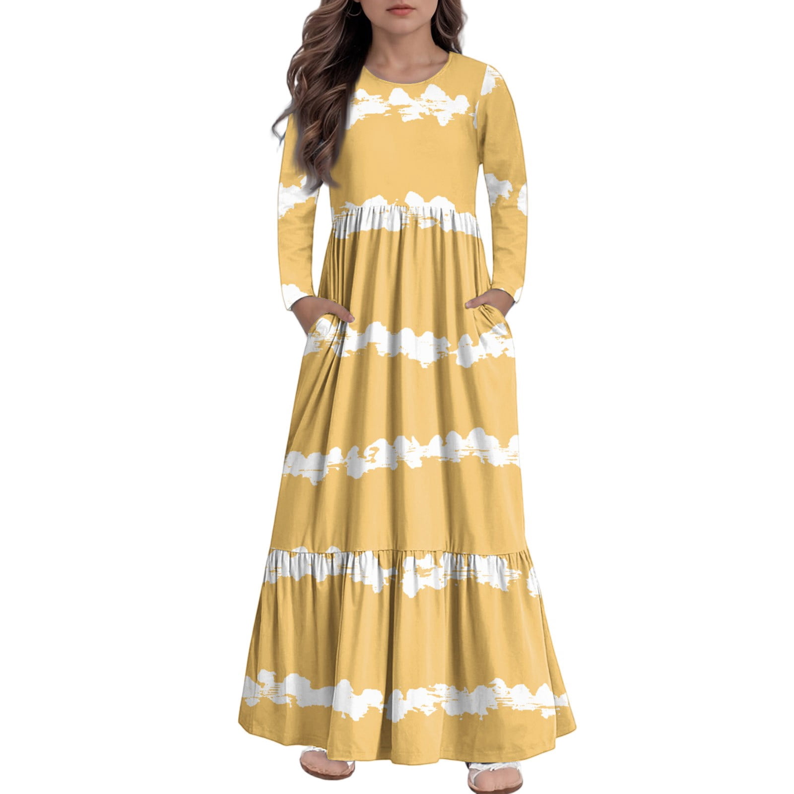 XADYUY Girls Maxi Dress Kids Casual A-Line Long Sleeve Girls Long ...