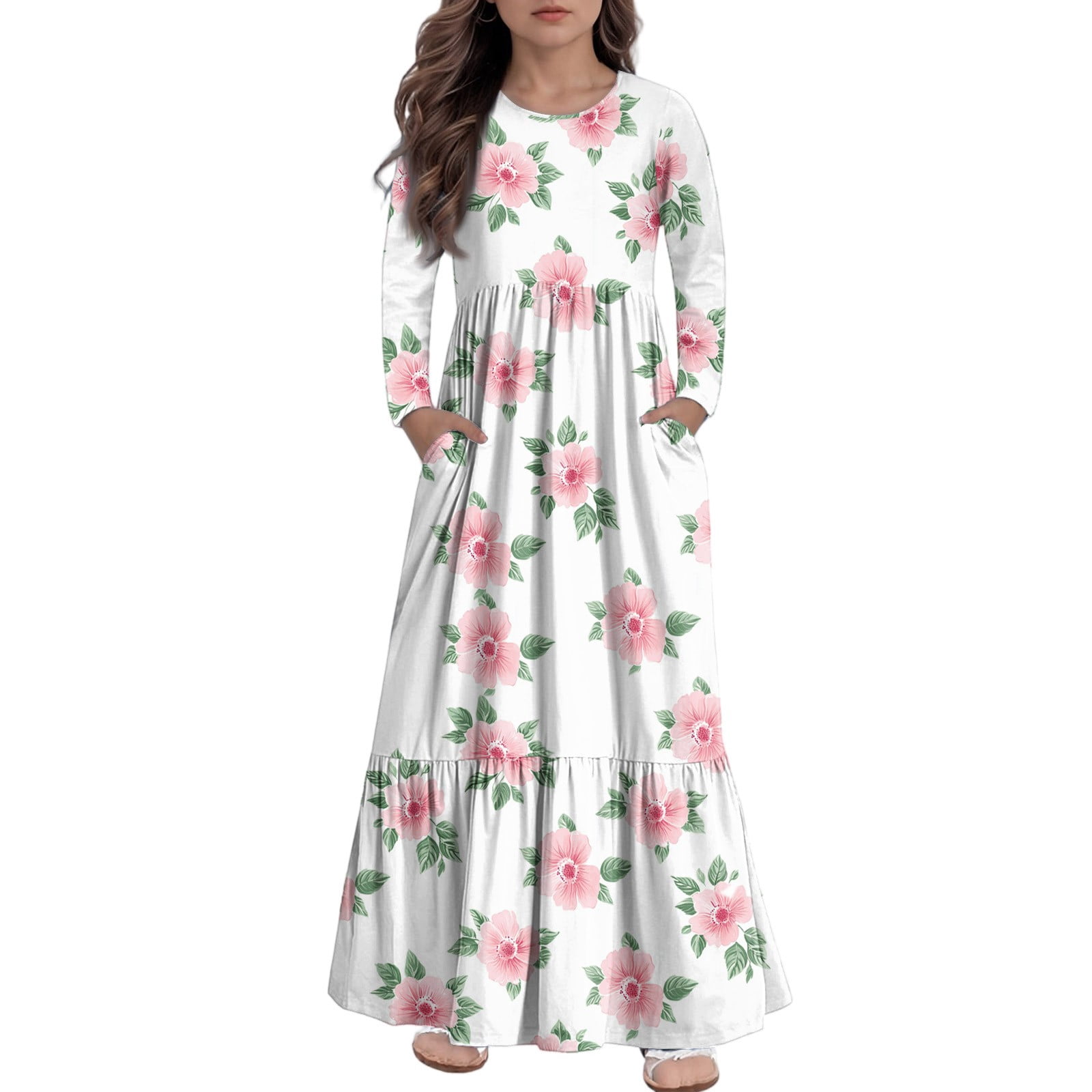 XADYUY Girls Maxi Dress Kids Casual A-Line Long Sleeve Maxi Dress ...