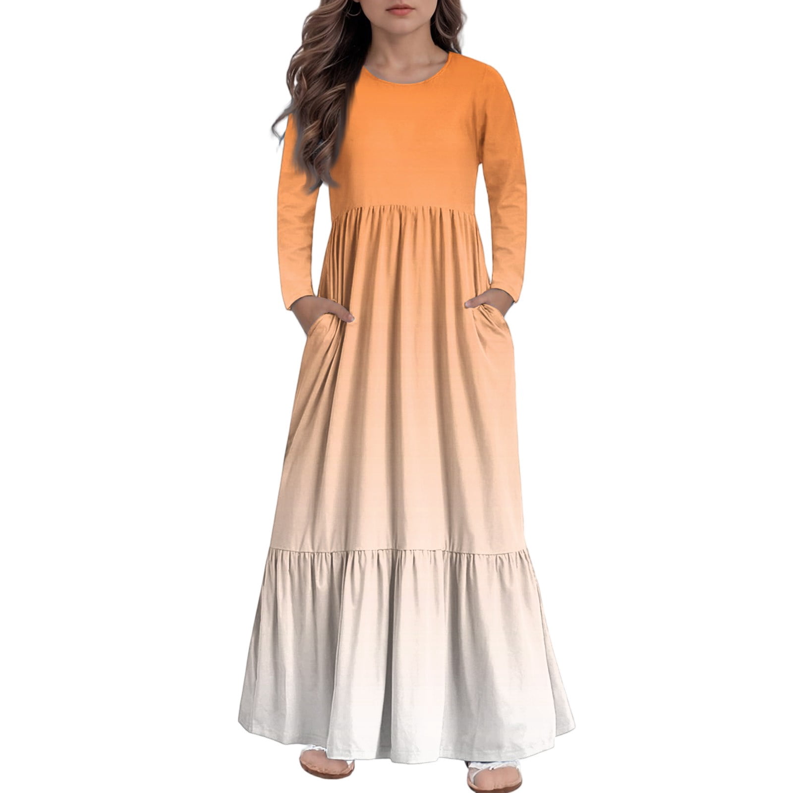 XADYUY Girls Maxi Dress Kids Casual A-Line Long Sleeve Maxi Dress ...