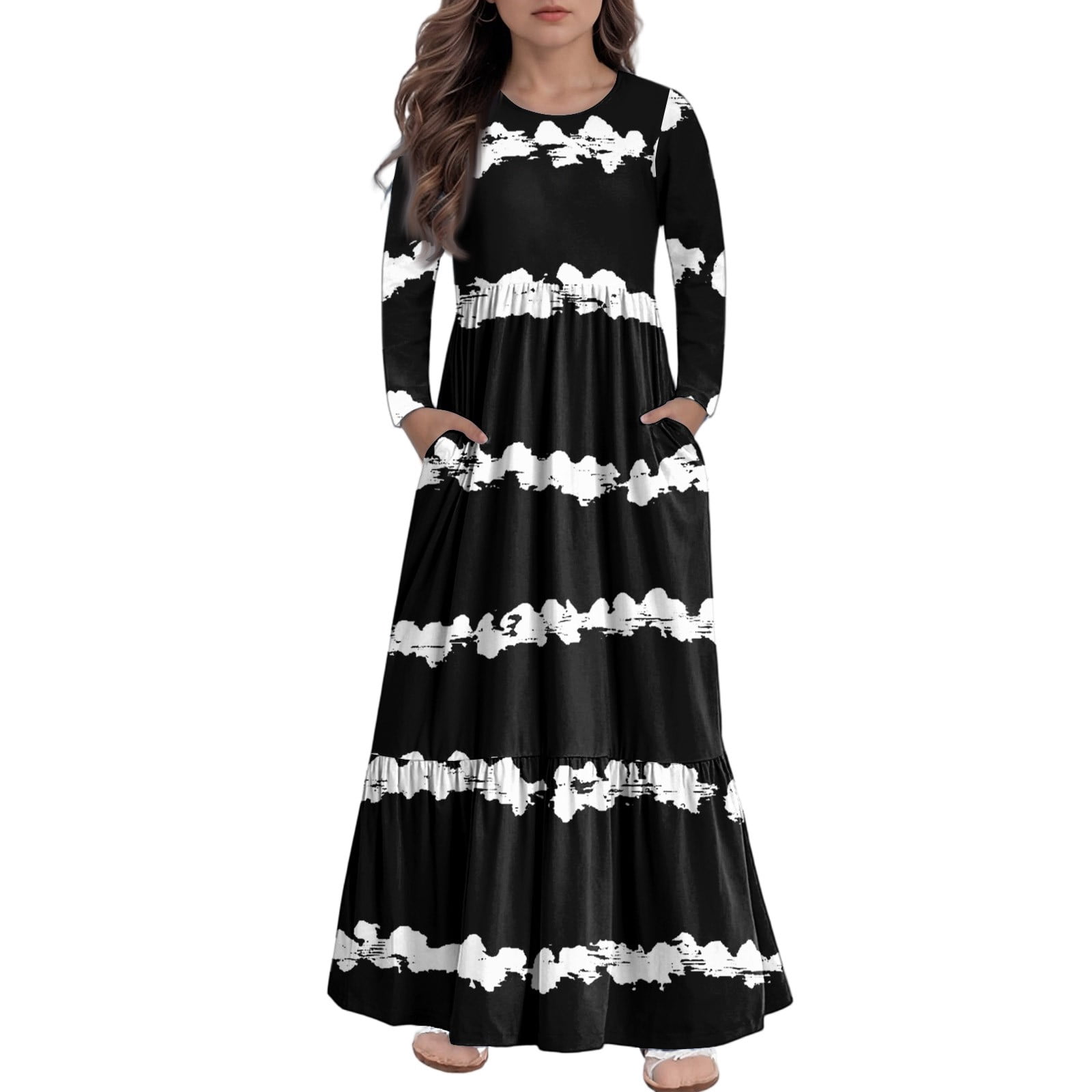 XADYUY Girls Maxi Dress Size 14-16 Casual A-Line Long Sleeve Girls Long ...