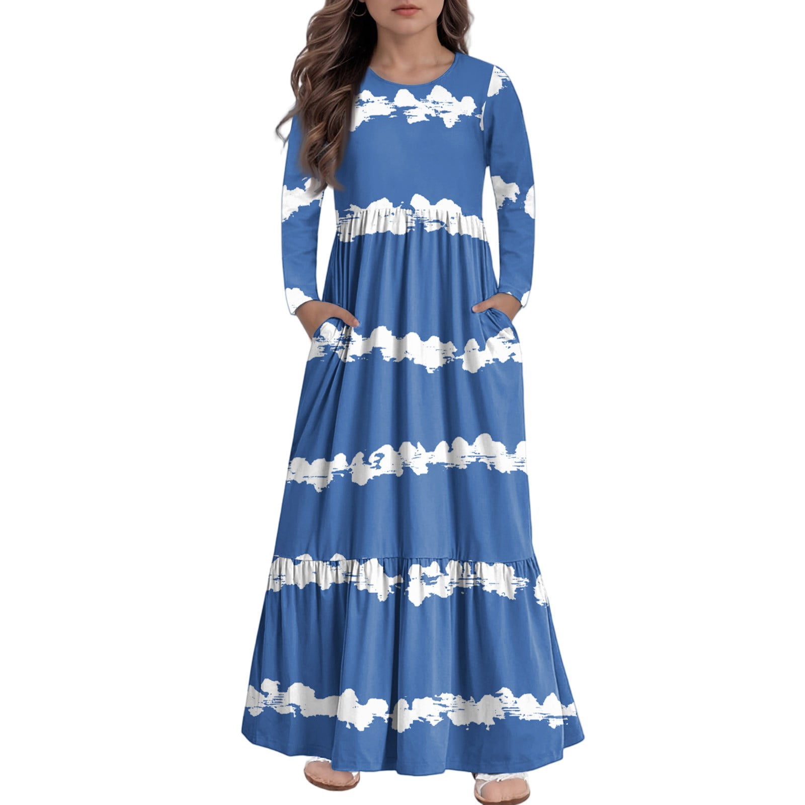 XADYUY Girls Maxi Dress Size 14-16 Casual A-Line Long Sleeve Girls Long ...