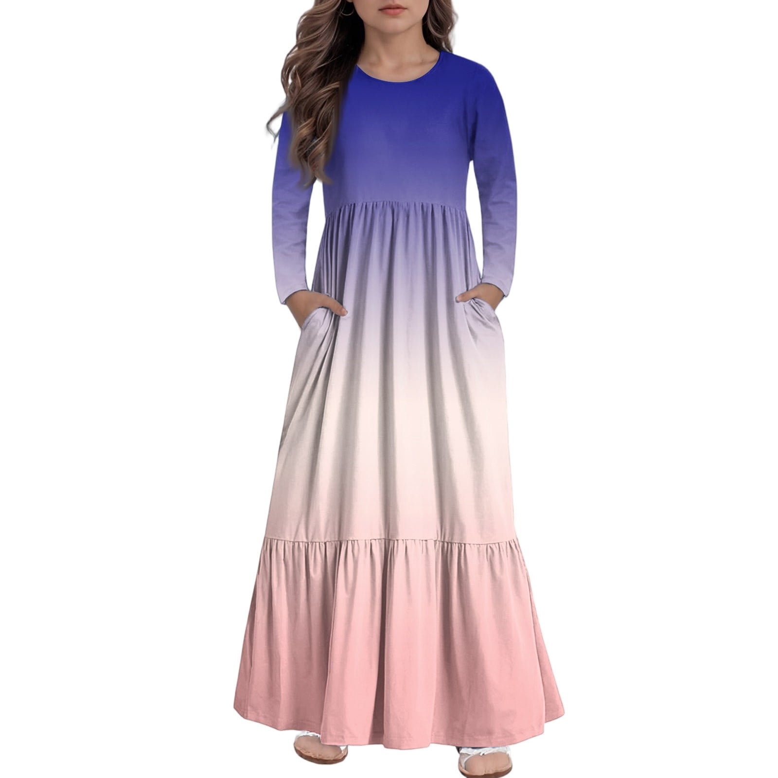 XADYUY Girls Maxi Dress Size 7-8 Casual A-Line Long Sleeve Girls Long ...