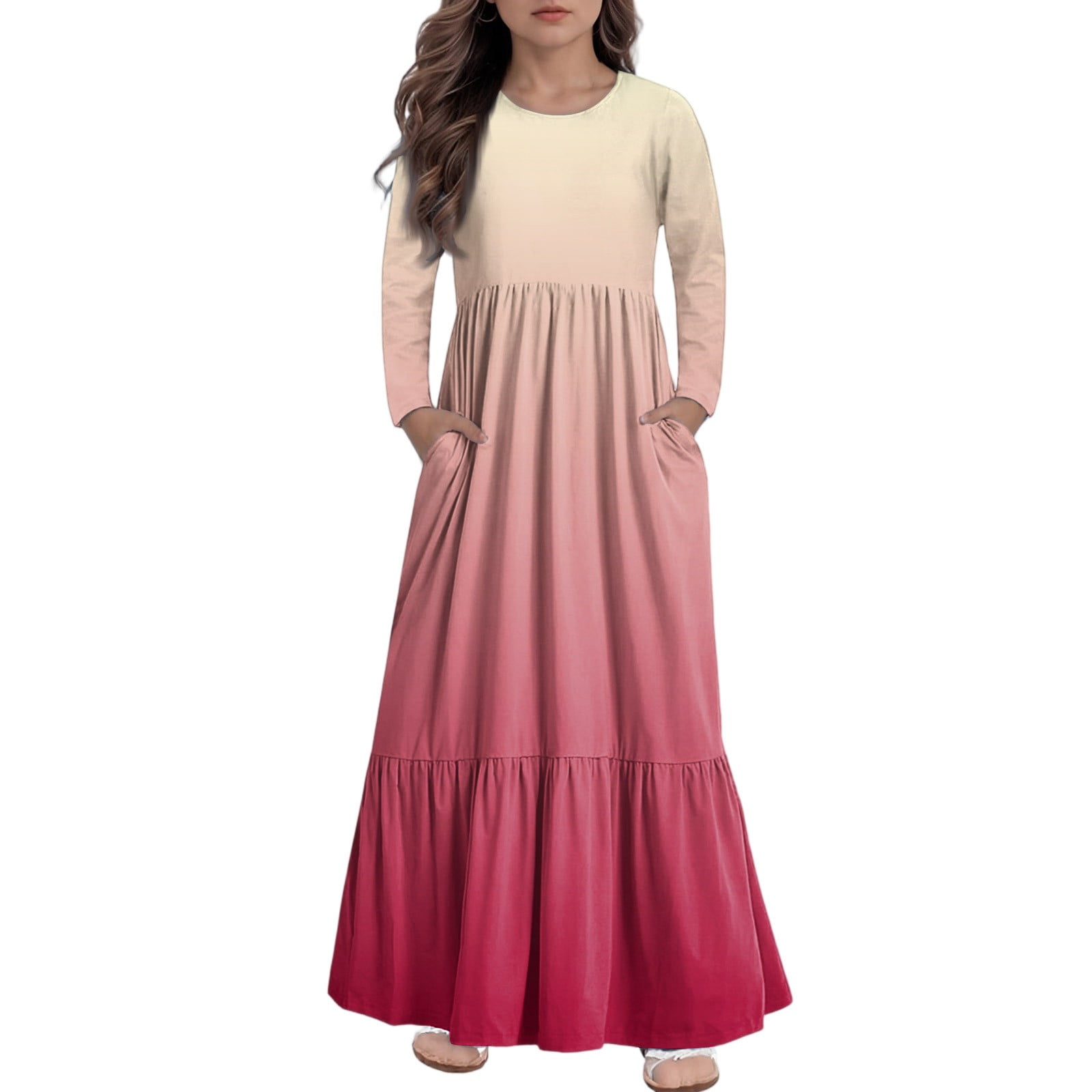 XADYUY Girls Maxi Dresses 7-16 A-Line Long Sleeve Girls Long Dresses ...