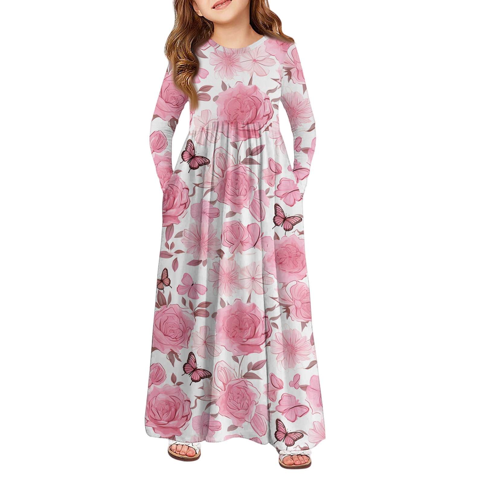 XADYUY Girls Maxi Dresses 7-16 A-Line Long Sleeve Maxi Dress Butterfly ...