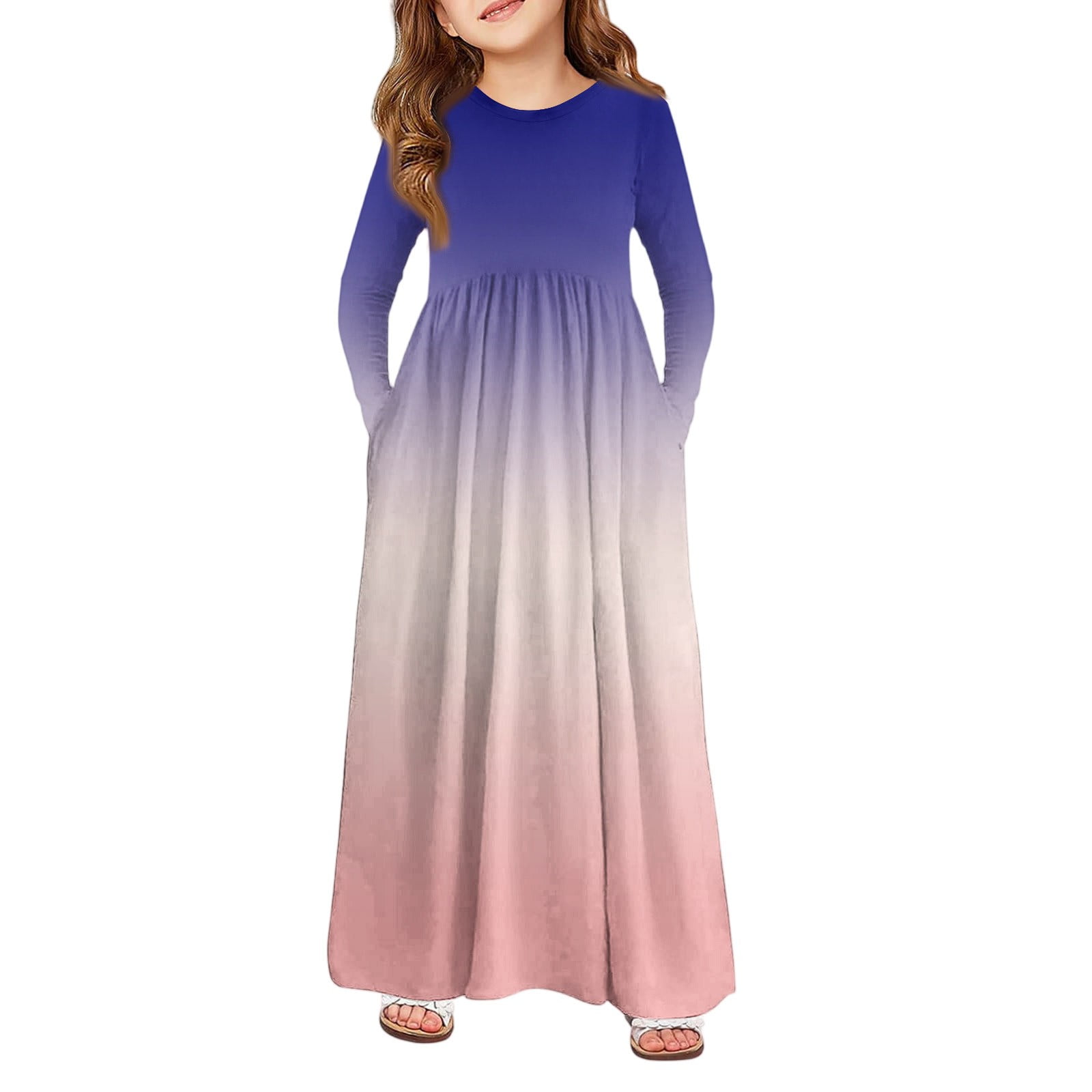 XADYUY Girls Maxi Dresses 7-16 A-Line Long Sleeve Maxi Dress Gradient ...