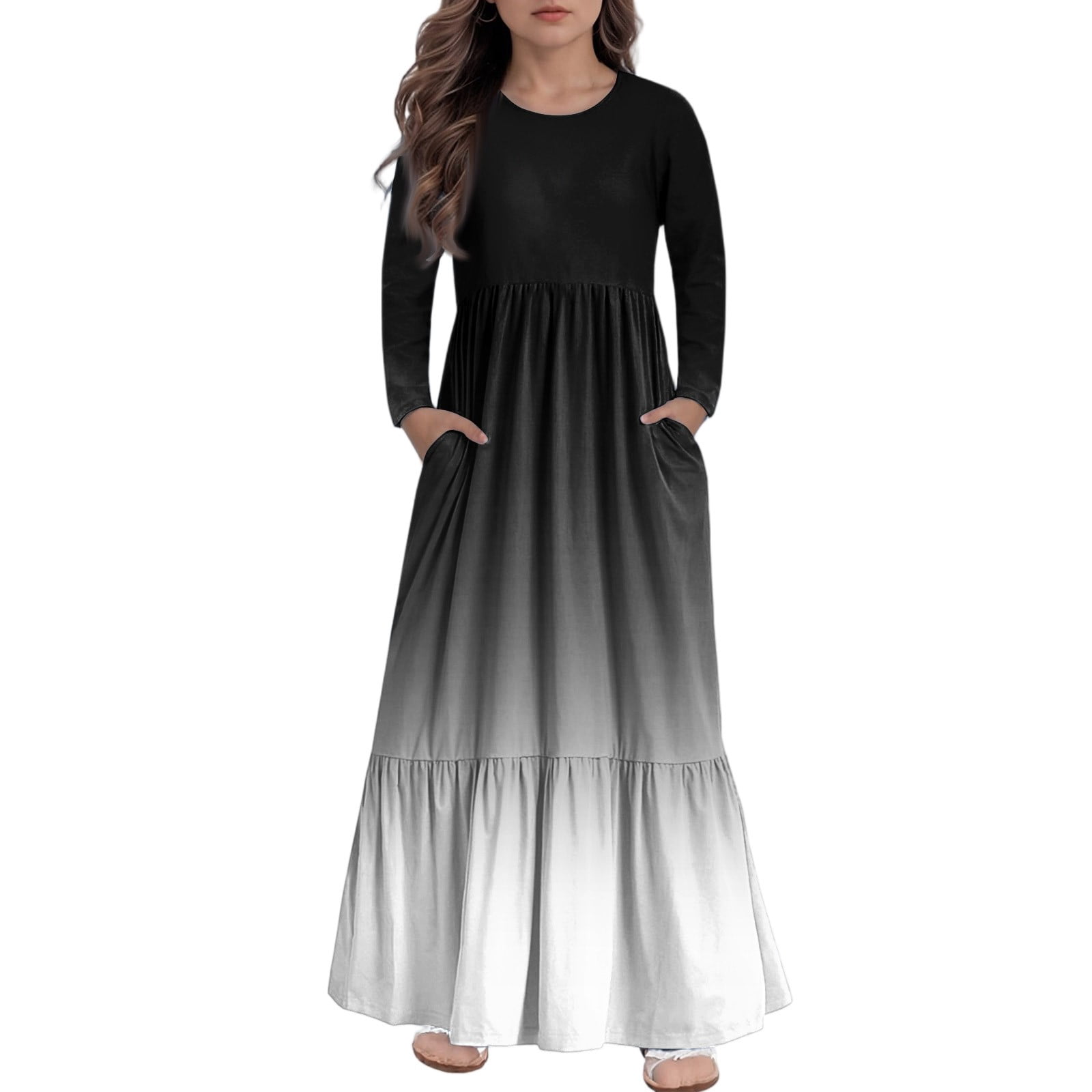 XADYUY Girls Maxi Dresses 7-16 A-Line Long Sleeve Maxi Dress Gradient ...
