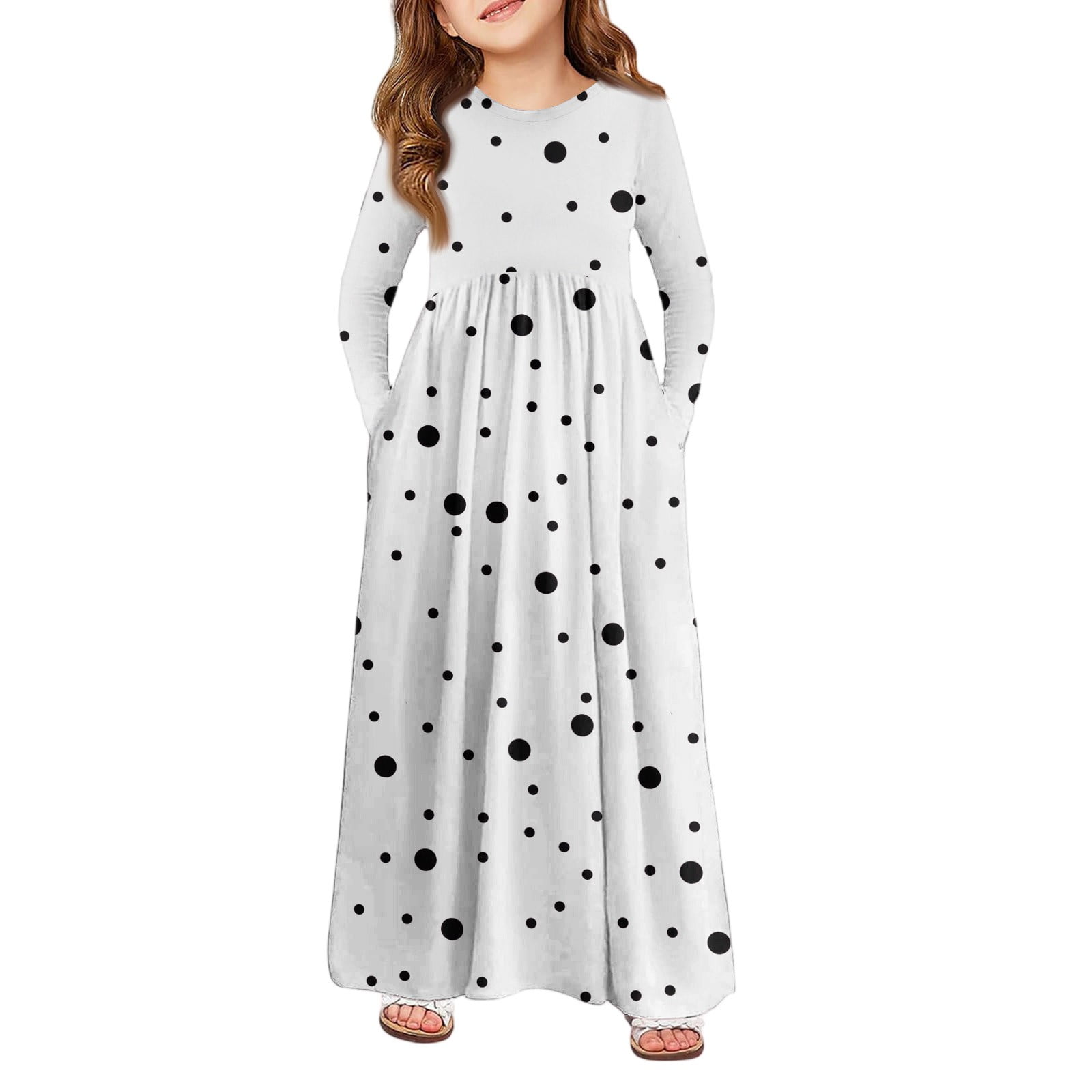 XADYUY Girls Maxi Dresses 7-16 A-Line Long Sleeve Maxi Dress Polka Dot ...