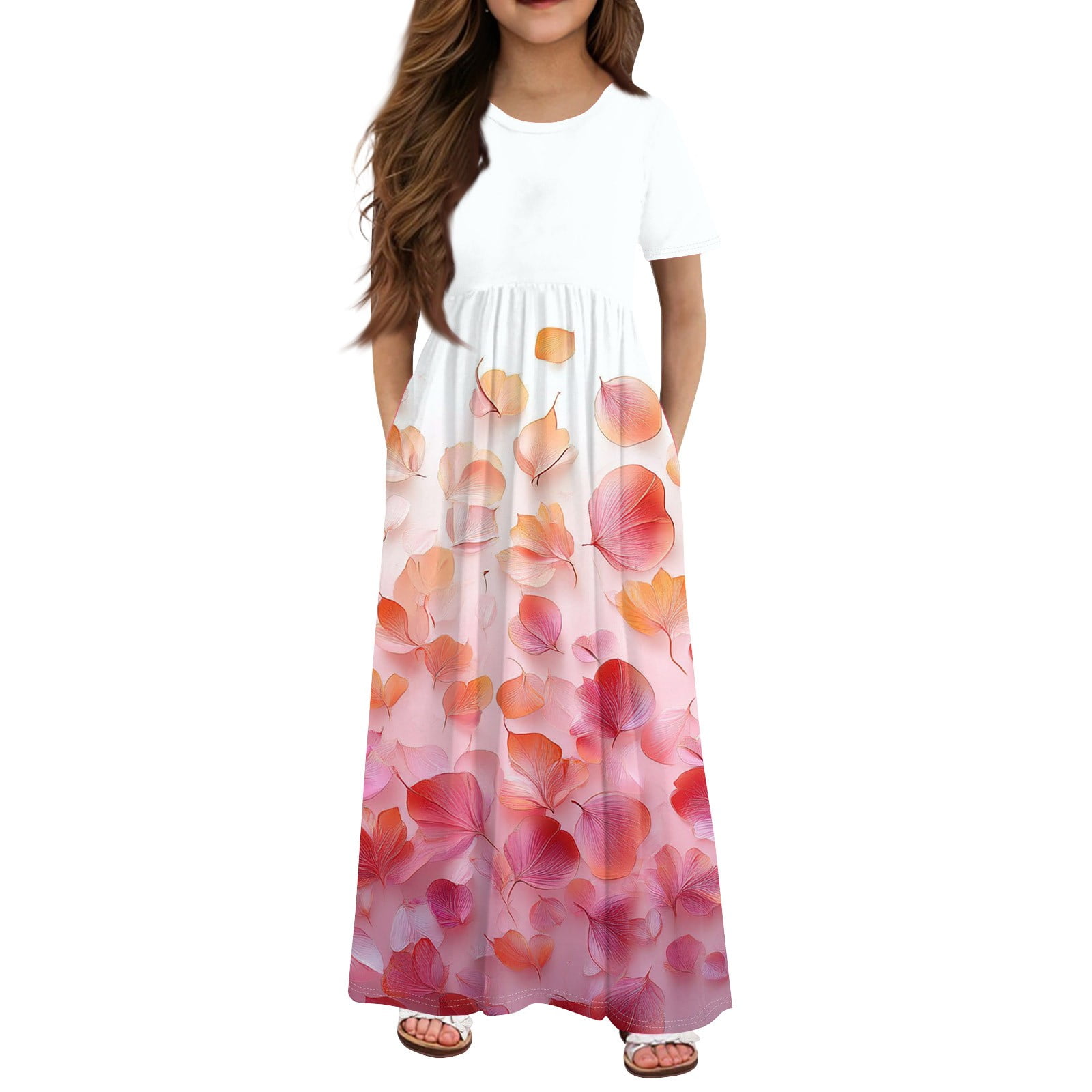XADYUY Girls Maxi Dresses 7-16 Floral Print Short Sleeve Girls Long ...
