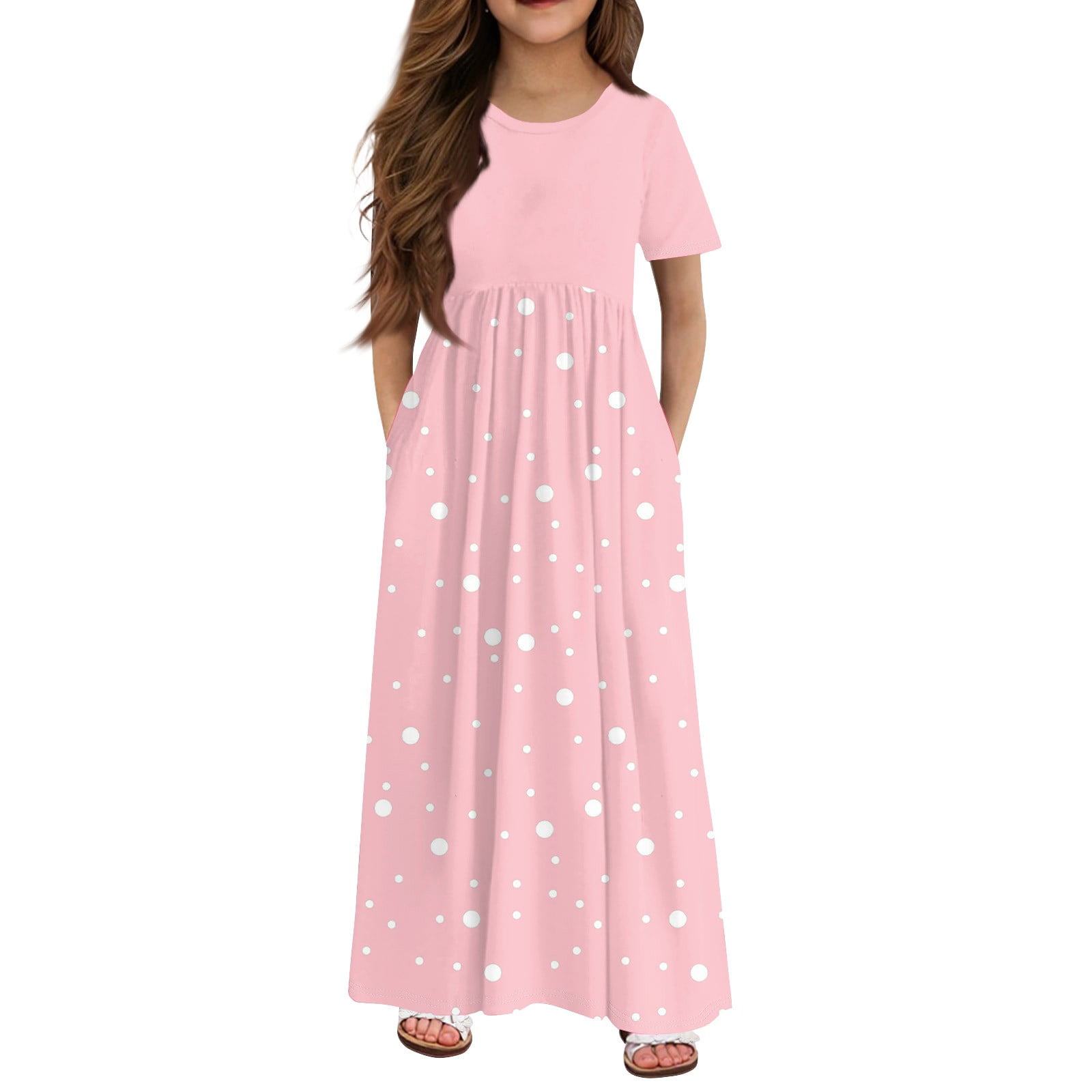 XADYUY Girls Maxi Dresses 7-16 Polka Dot Short Sleeve Maxi Dress Cute ...