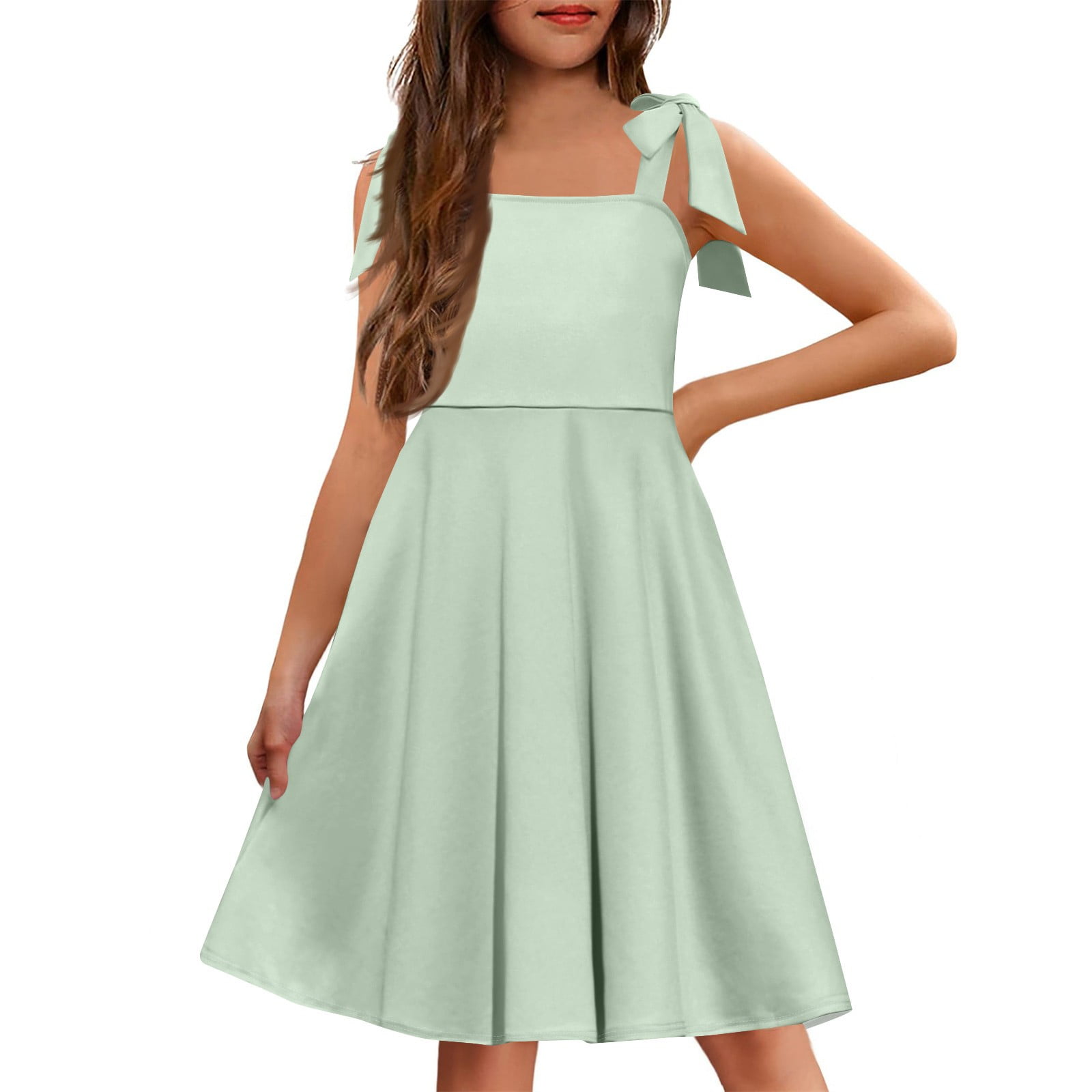 XADYUY Girls Cami Dresses 7-16 Tie Shoulder Sleeveless Girls Midi ...