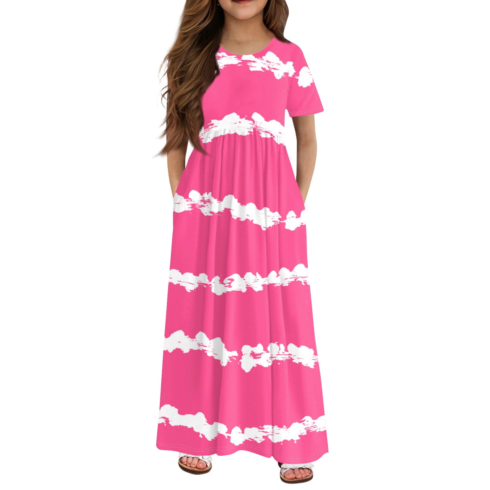 XADYUY Girls Maxi Dresses 7-16 Stripes Short Sleeve Girls Long Dresses ...