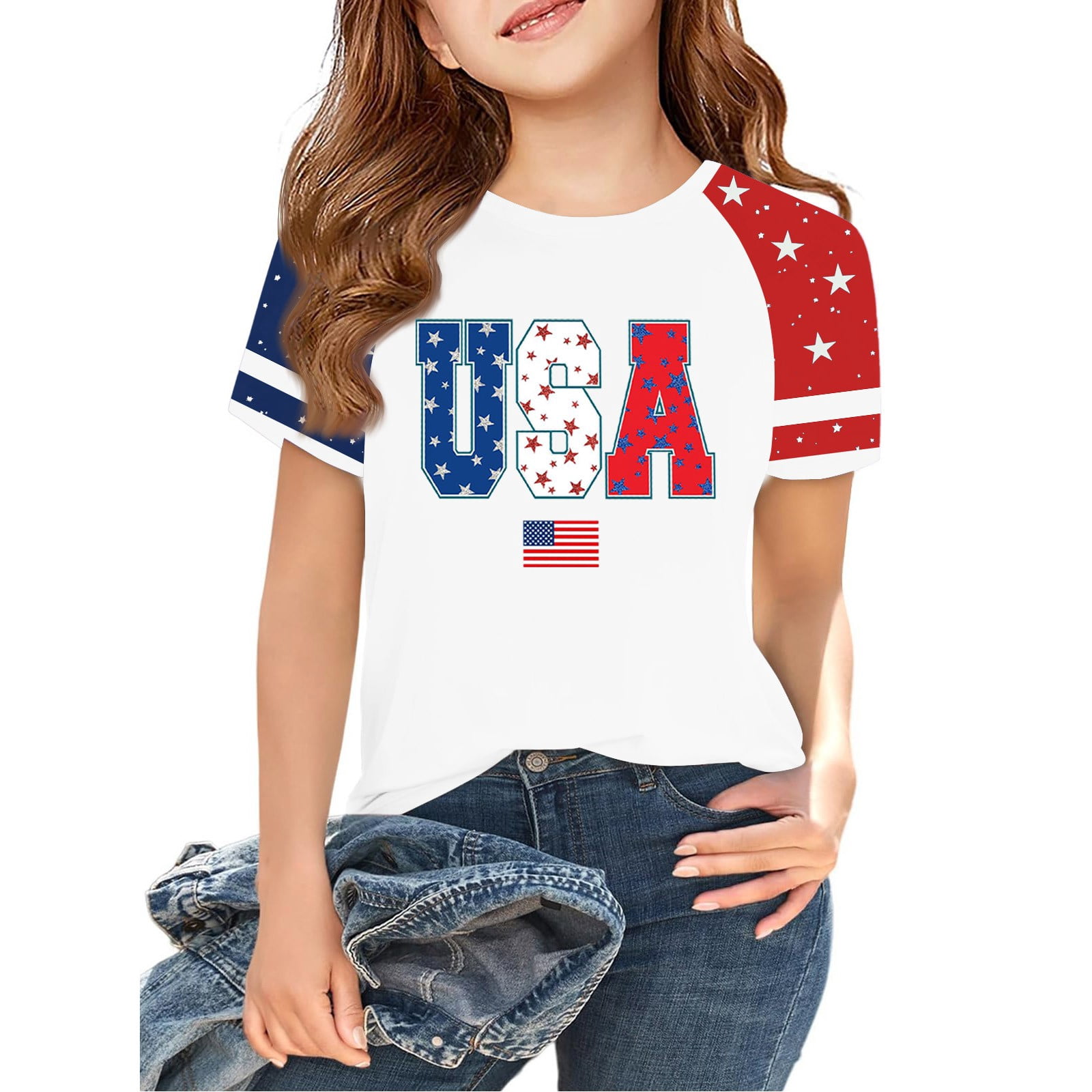 XADYUY Girls Patriotic Shirts 4th Of July American Flag Stars Graphic ...