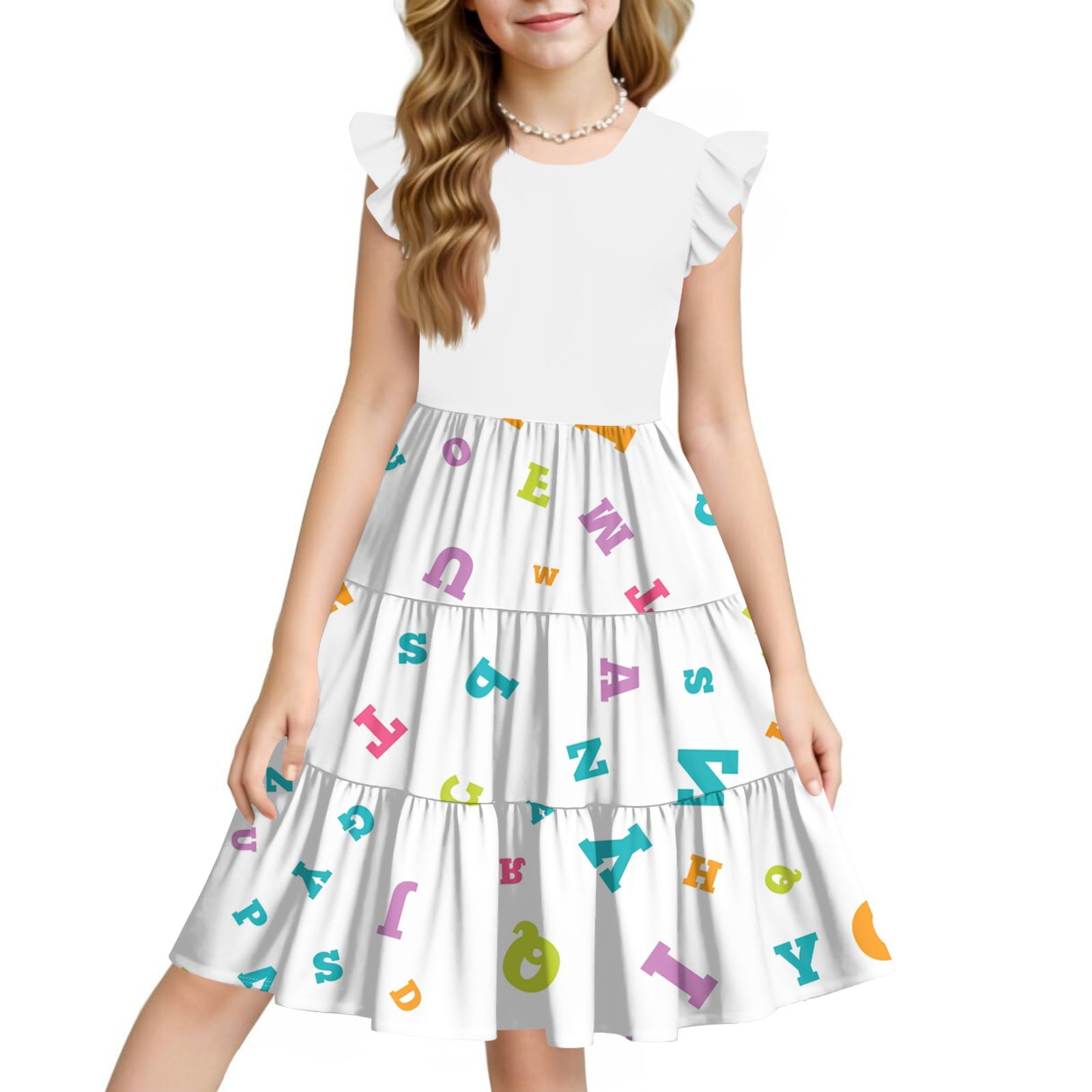 XADYUY Girls Ruffle Sleeve Dresses Twirly A-Line Ruffle Sleeve Midi ...