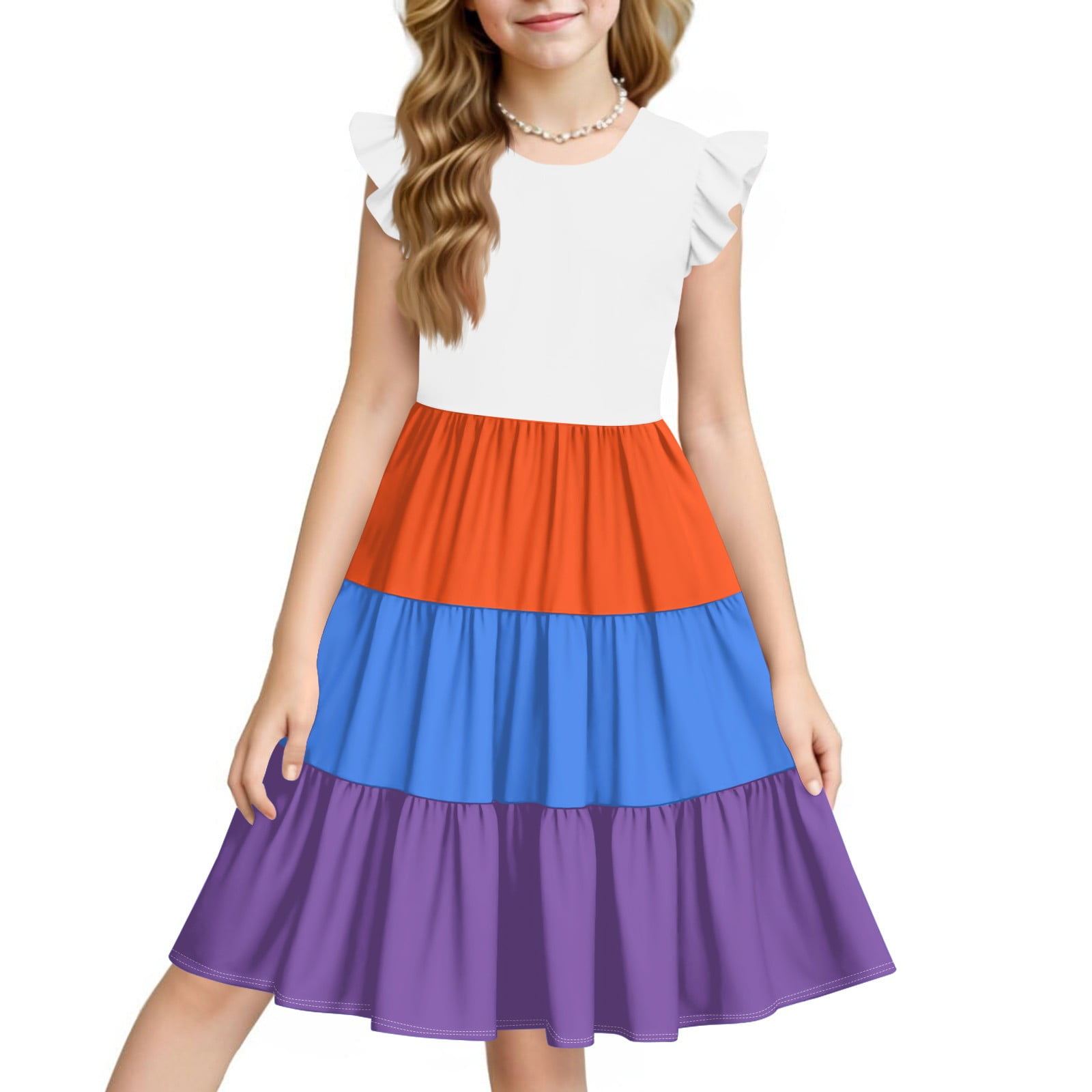 XADYUY Girls Ruffle Sleeve Summer Dress Kids Twirly A-Line Ruffle ...
