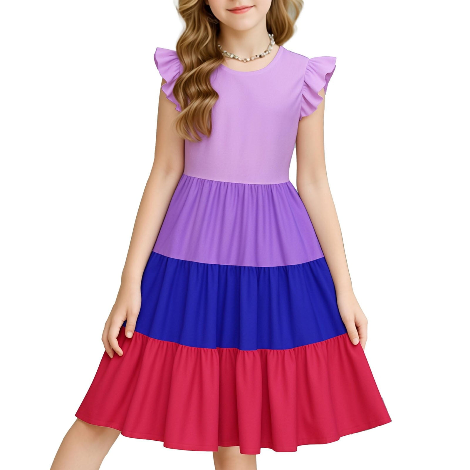 XADYUY Girls Ruffle Sleeve Summer Dress Kids Twirly A-Line Ruffle ...