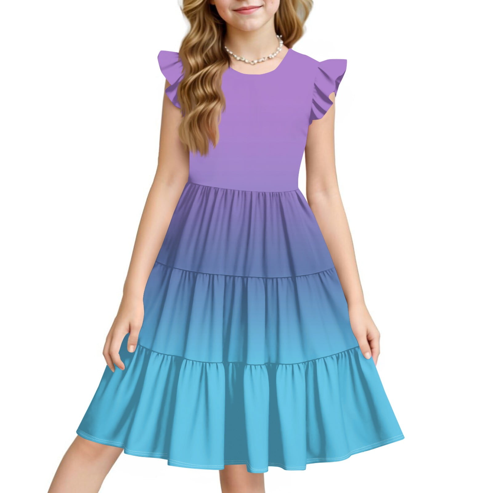 XADYUY Girls Ruffle Sleeve Summer Dress Kids Twirly A-Line Ruffle ...