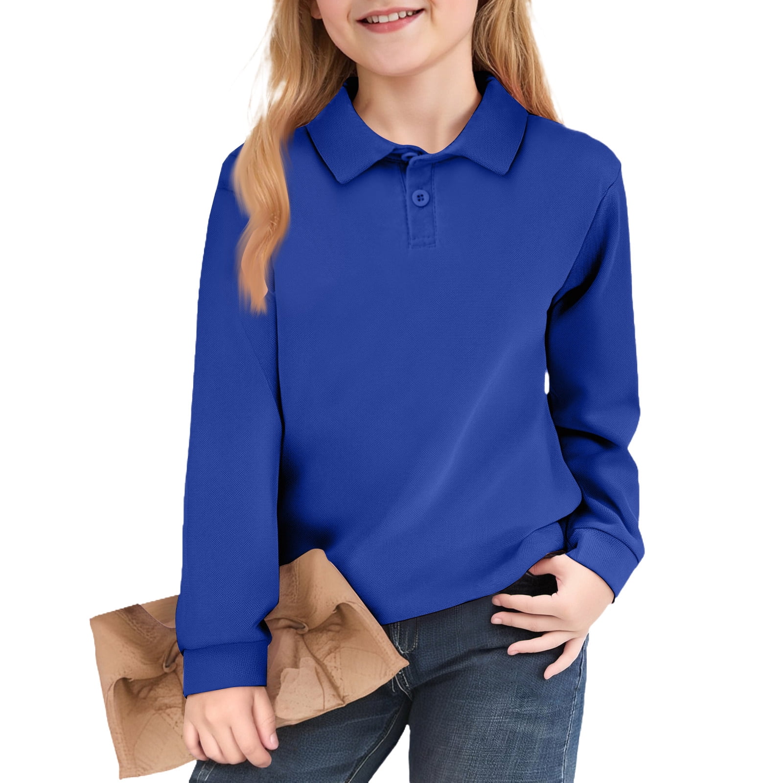 XADYUY Girls School Uniform Polo Dress Long Sleeve Pique Polo Shirt ...