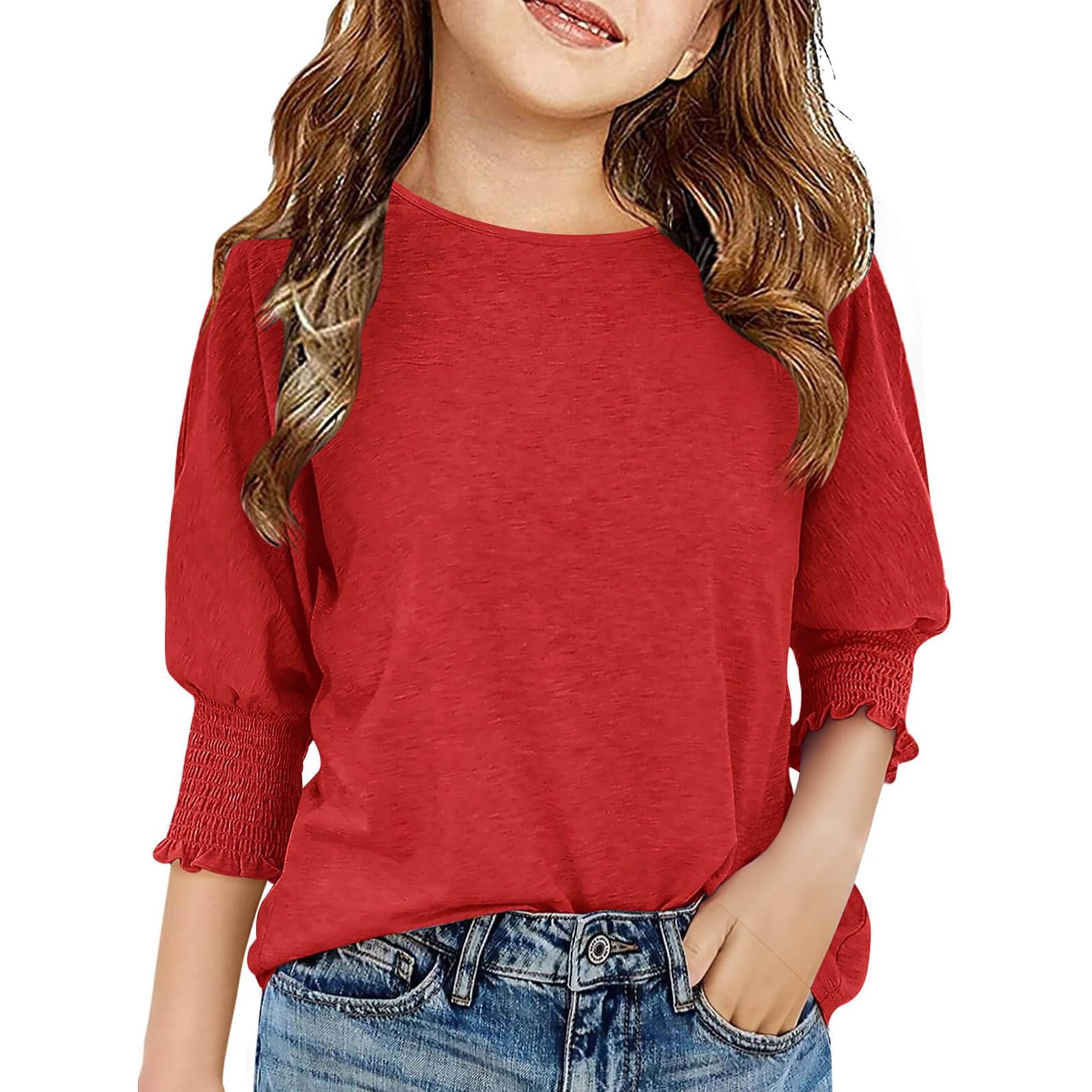 XADYUY Girls Shirts 3/4 Sleeve 7-8 Crewneck Winter Shirts for Kids ...