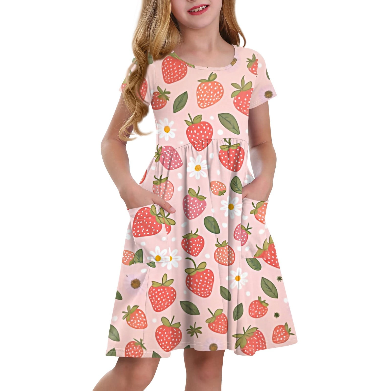 XADYUY Girls Short Sleeve Summer Dress Kids Twirly A-Line Short Sleeve ...