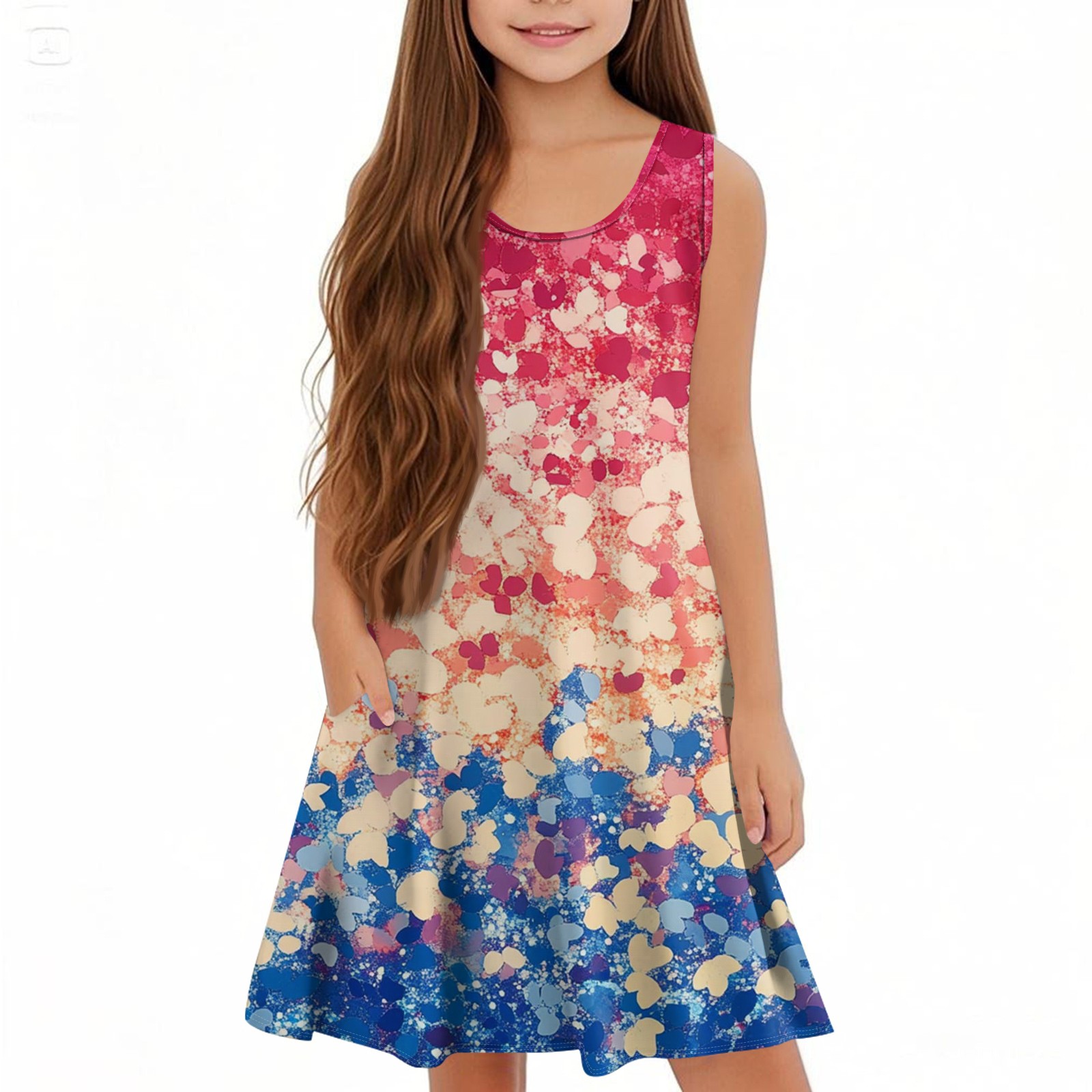 XADYUY Girls Sleeveless Dresses Red White and Blue Floral Graphic 4th ...