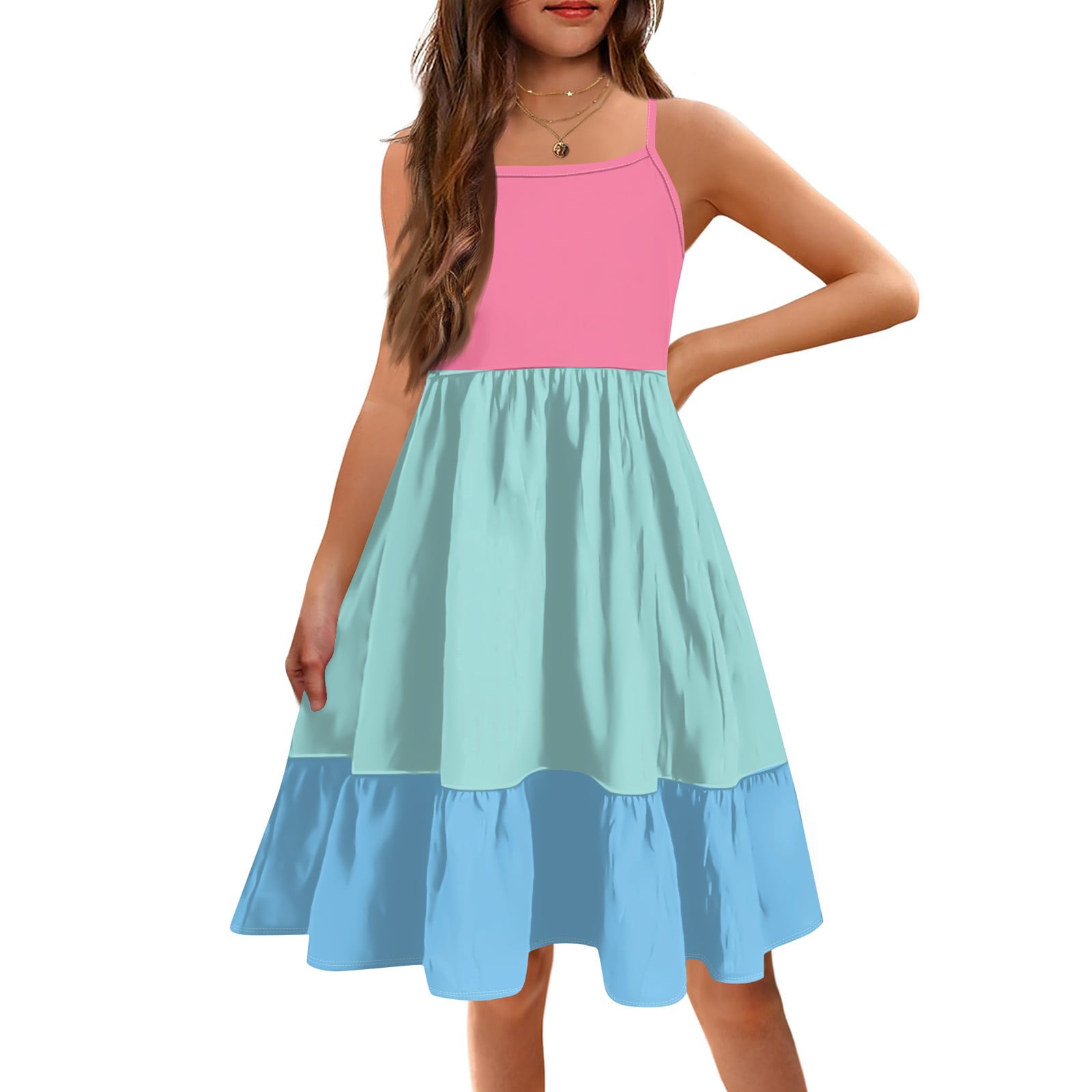 XADYUY Girls Spaghetti Strap Summer Dress Kids Casual A-Line Spaghetti ...