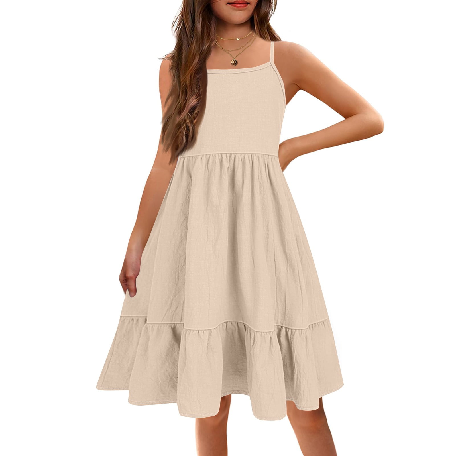 XADYUY Girls Summer Dress Size 14-16 Casual A-Line Spaghetti Strap Midi ...