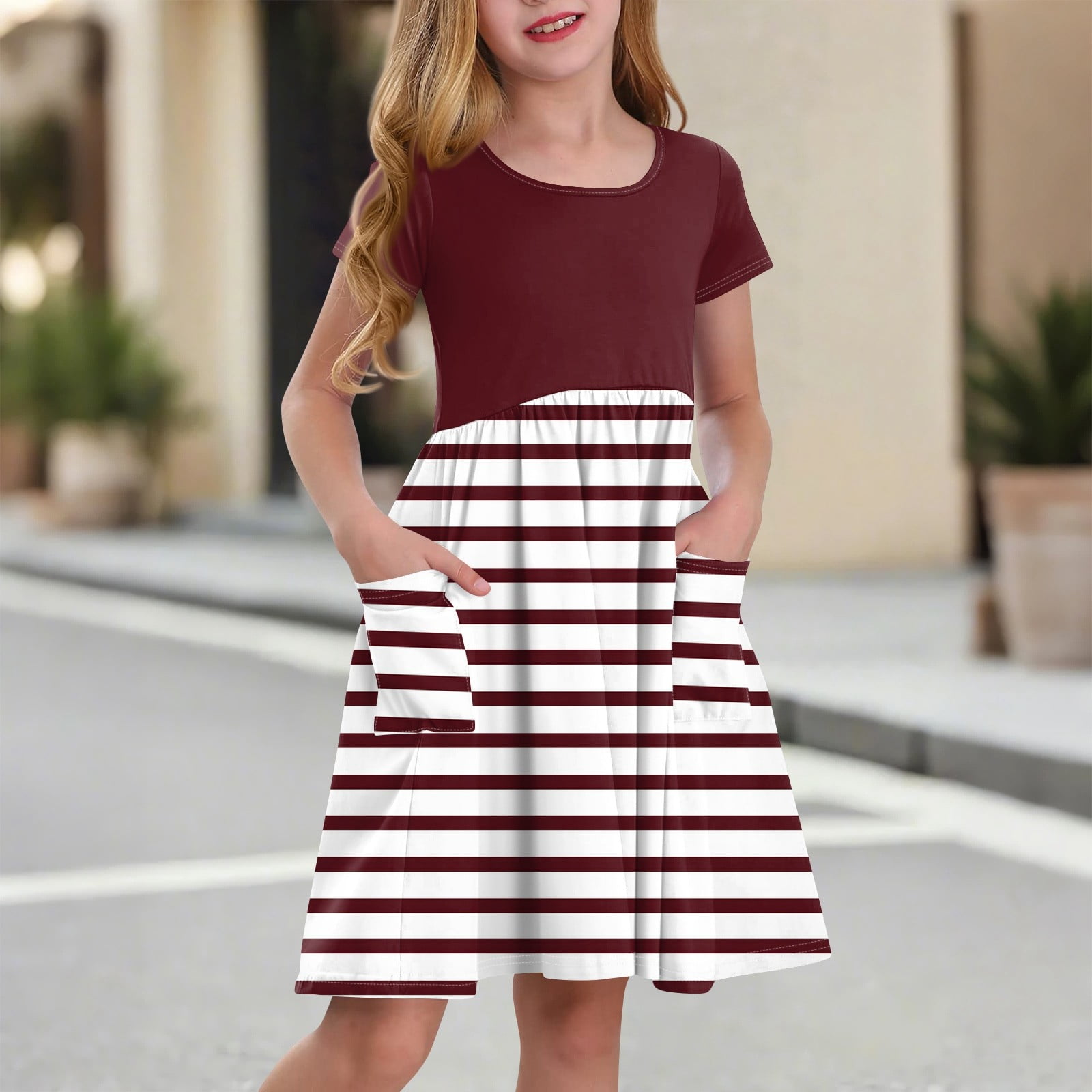 XADYUY Girls Summer Dress Size 14-16 Twirly A-Line Short Sleeve Midi ...