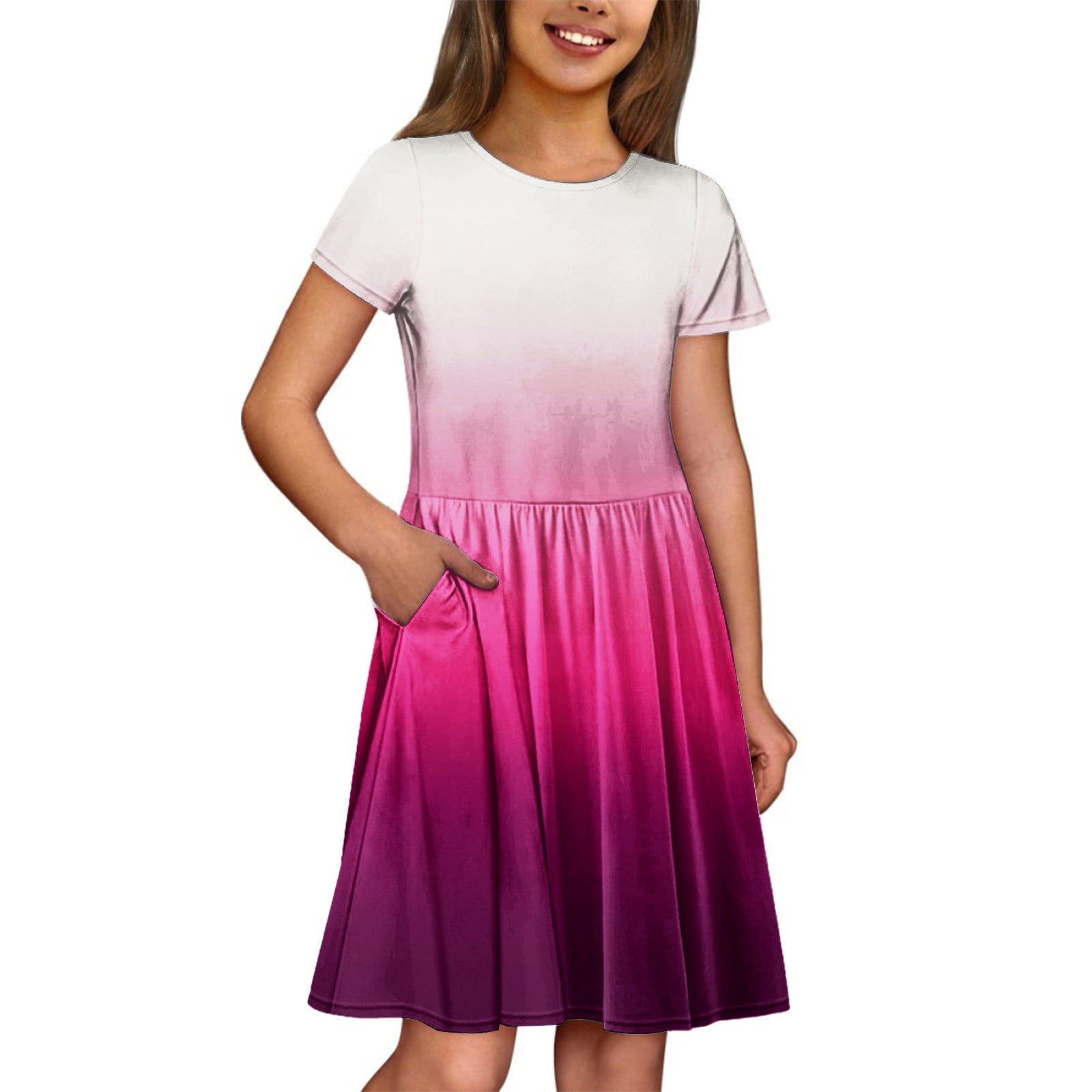 XADYUY Girls Summer Dress Size 7-8 Casual A-Line Short Sleeve Tie Dye ...