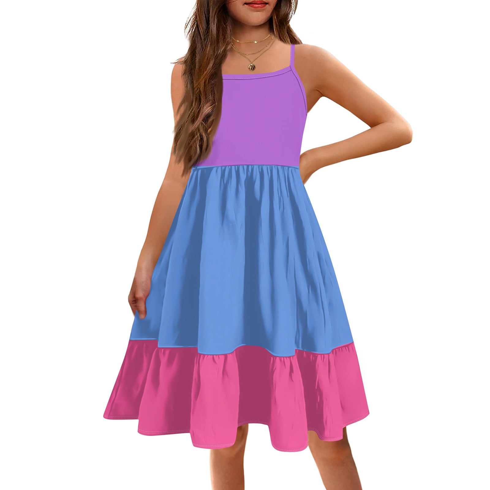 XADYUY Girls Summer Dress Size 7-8 Casual A-Line Spaghetti Strap Cami ...