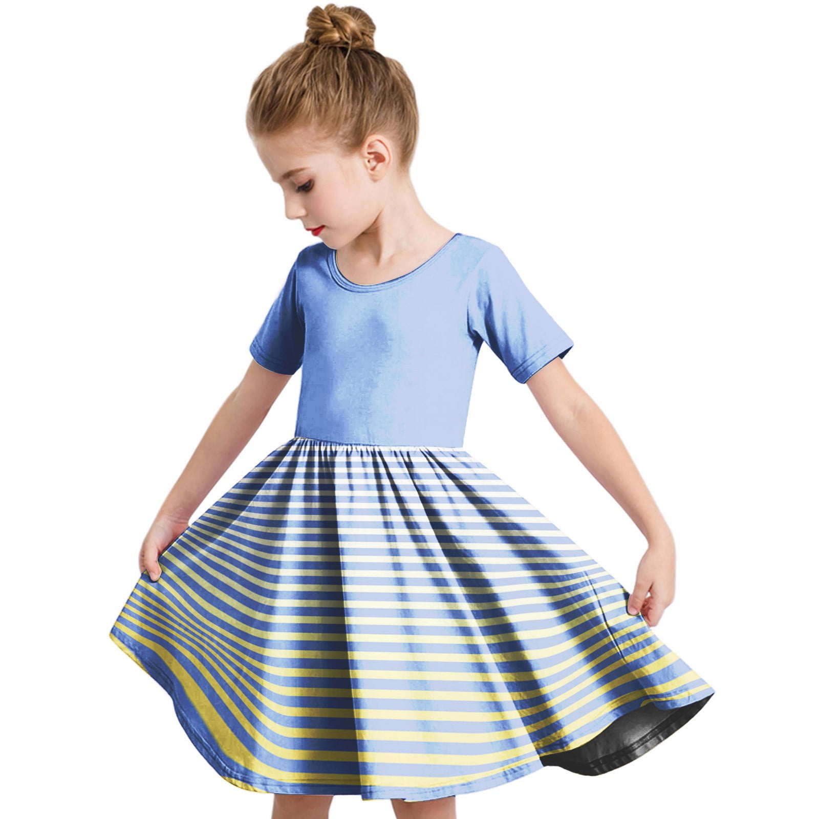 XADYUY Girls Summer Dress Size 7-8 Twirly A-Line Short Sleeve Skater ...