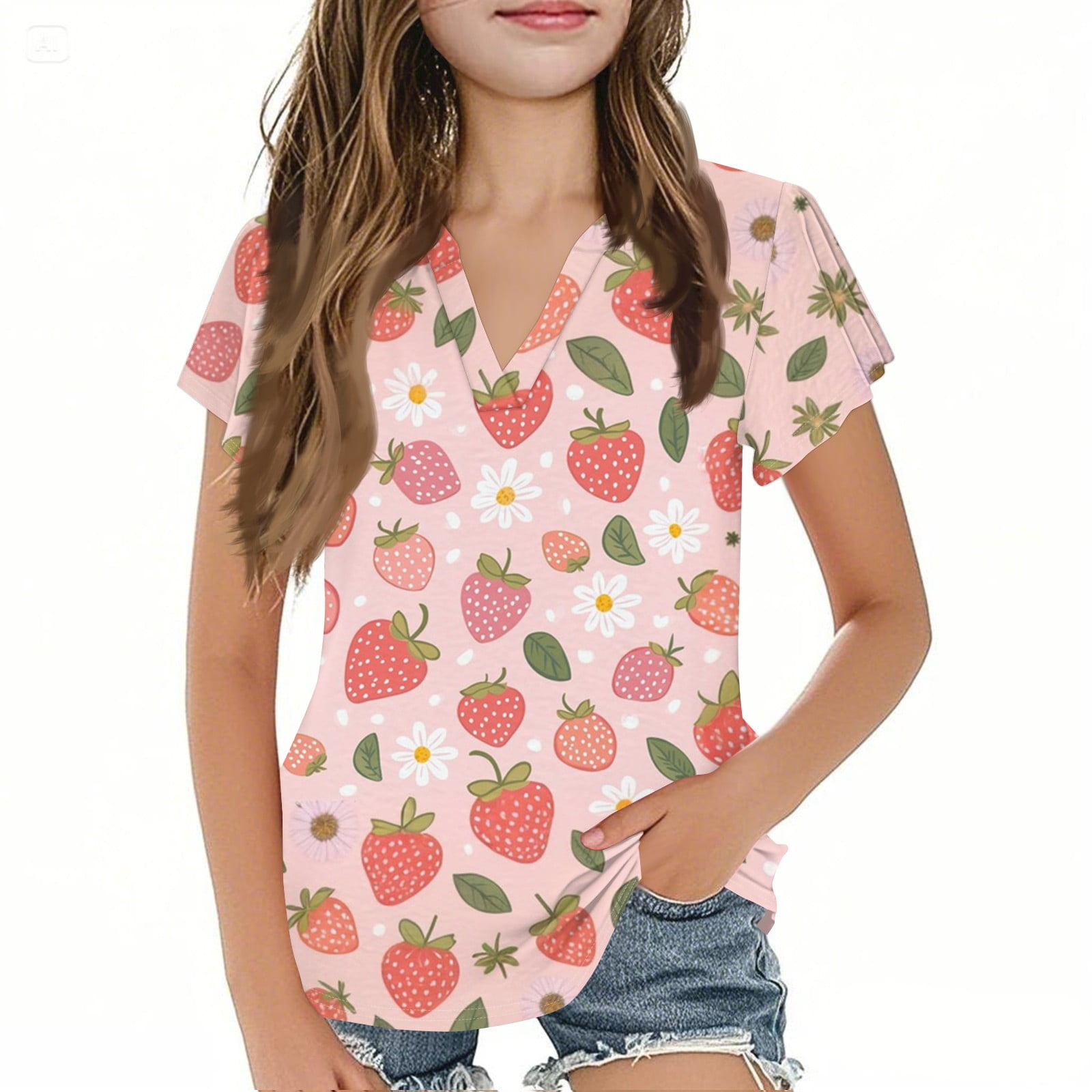 XADYUY Girls Tshirts Summer Short Sleeve Tshirt Strawberry Graphic ...