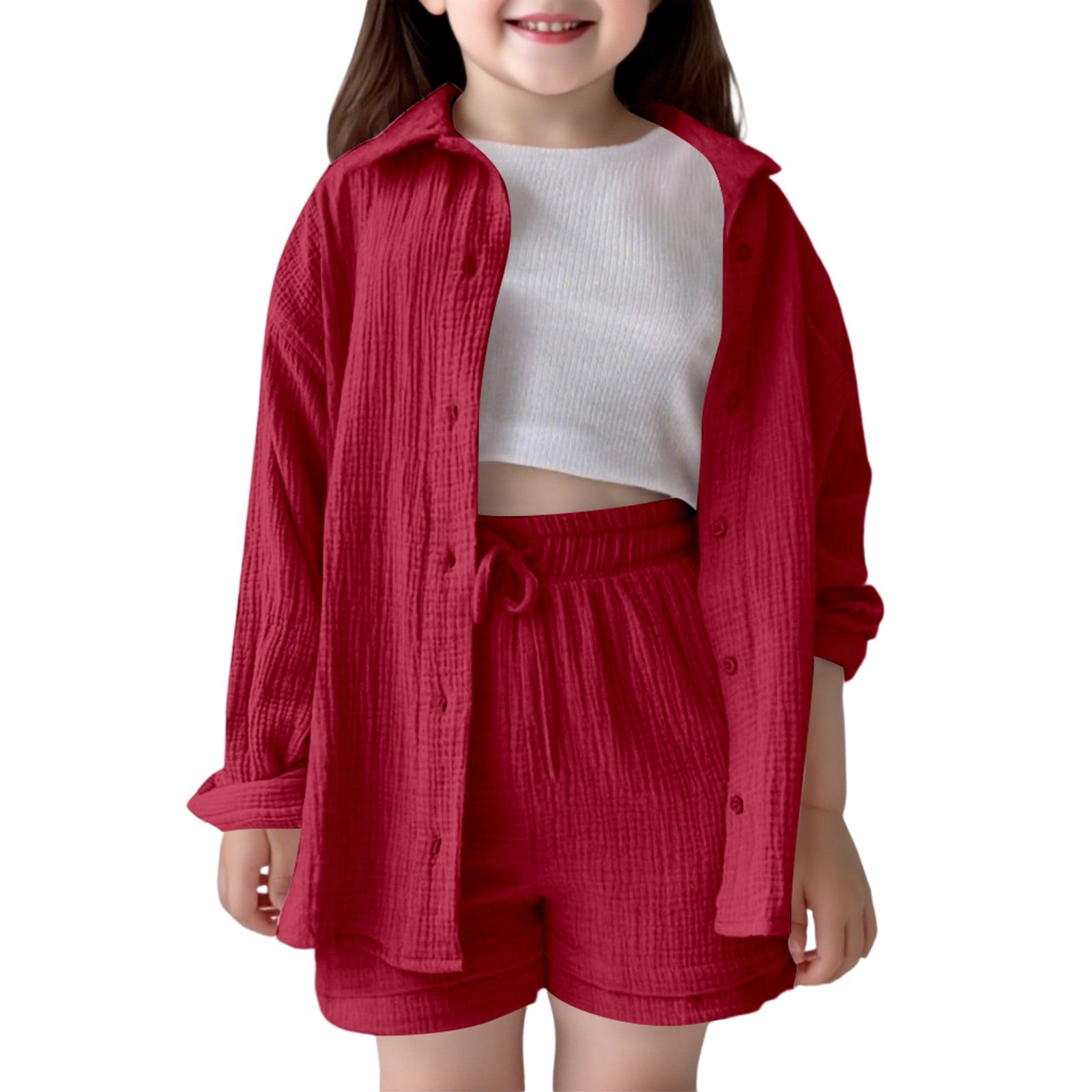 XADYUY Girls Two Piece Sets for Tween Girls Long Sleeve Button Down T ...