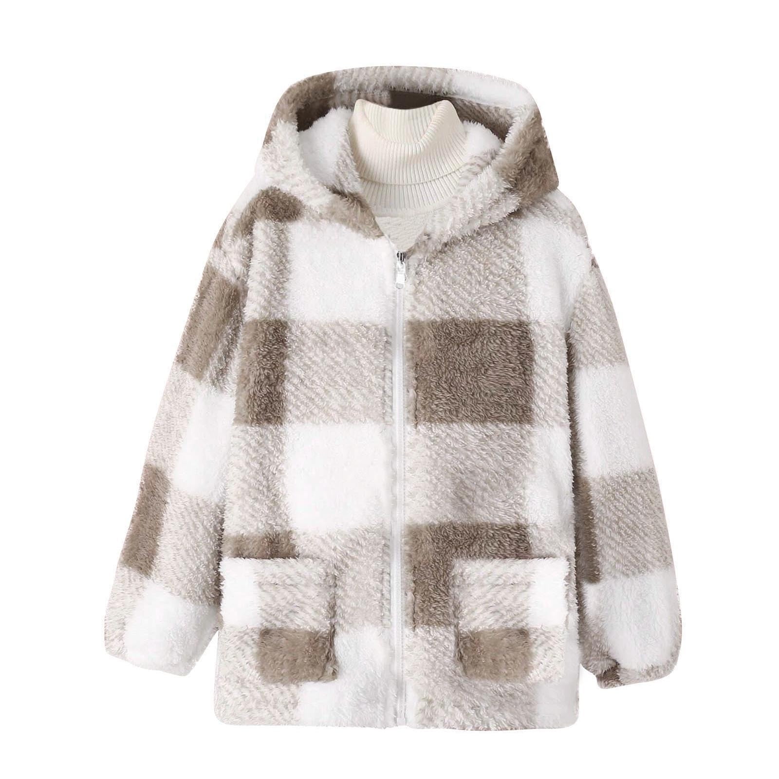 XADYUY Girls Winter Coats Size 10-12 Fuzzy Plaid Zip Up Jacket Girls ...