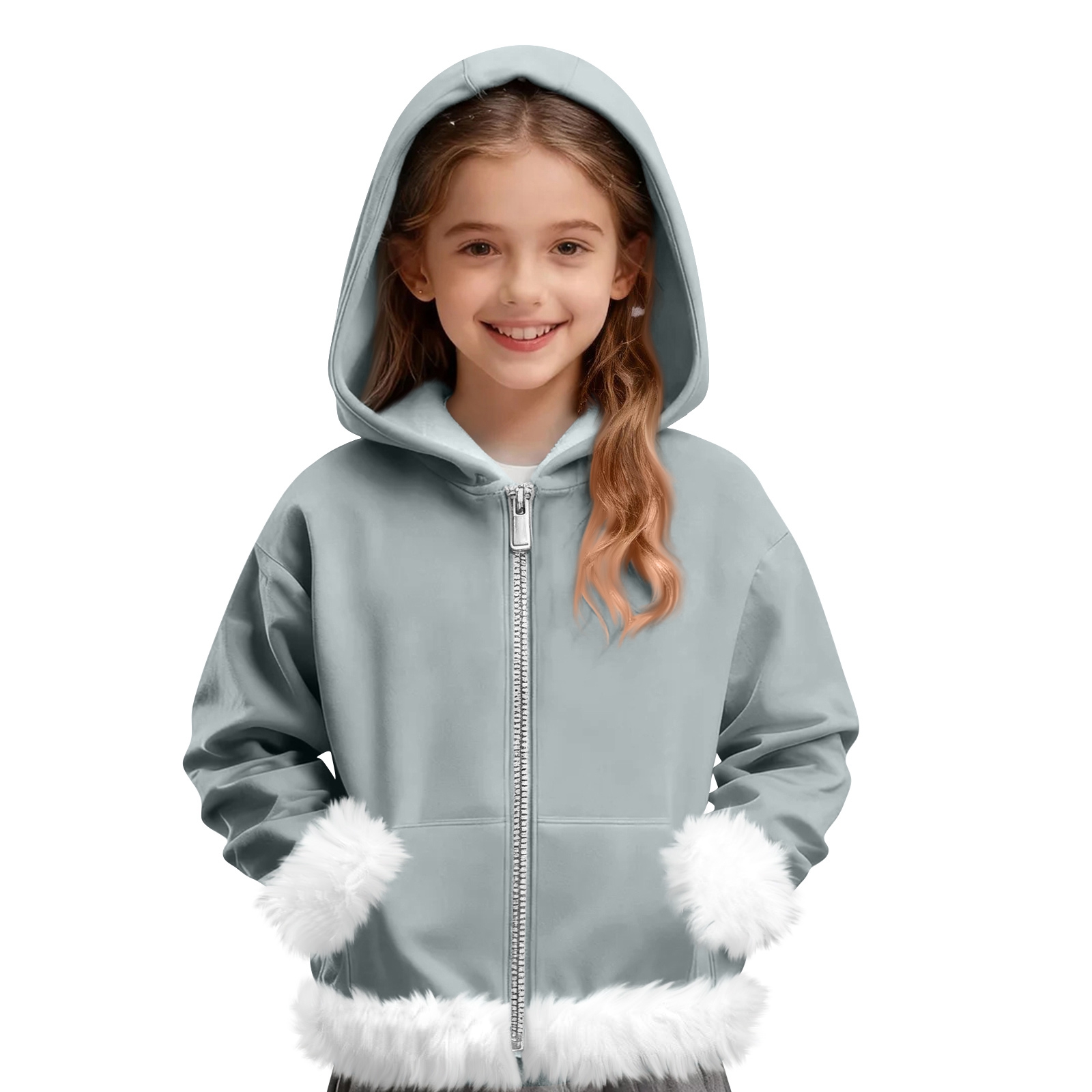 XADYUY Girls Zip Up Jacket with Hood Faux Fur Trim Full-Zip School ...