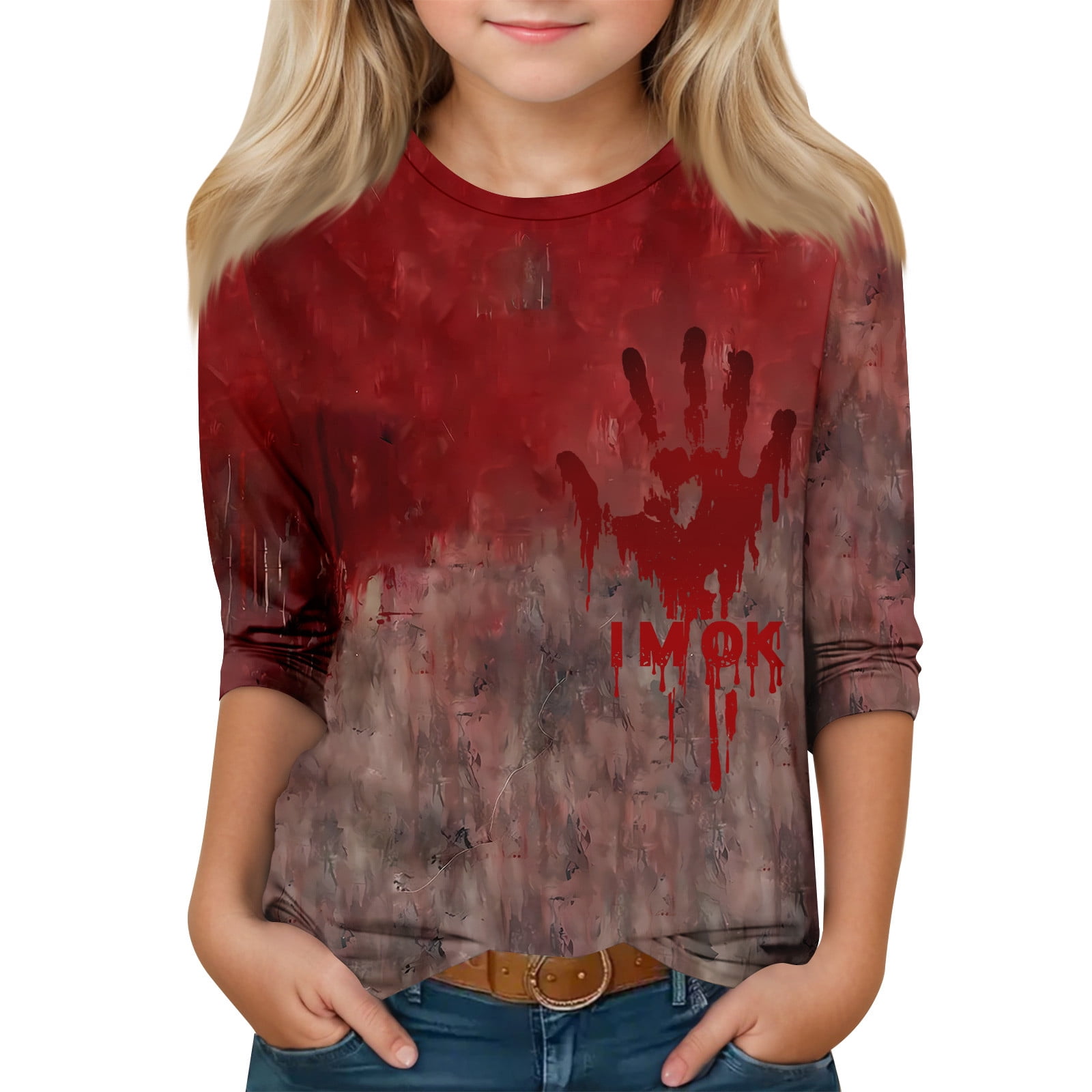 XADYUY Halloween Shirts for Kids Boys Spooky Bloody Finger Tshirts for ...