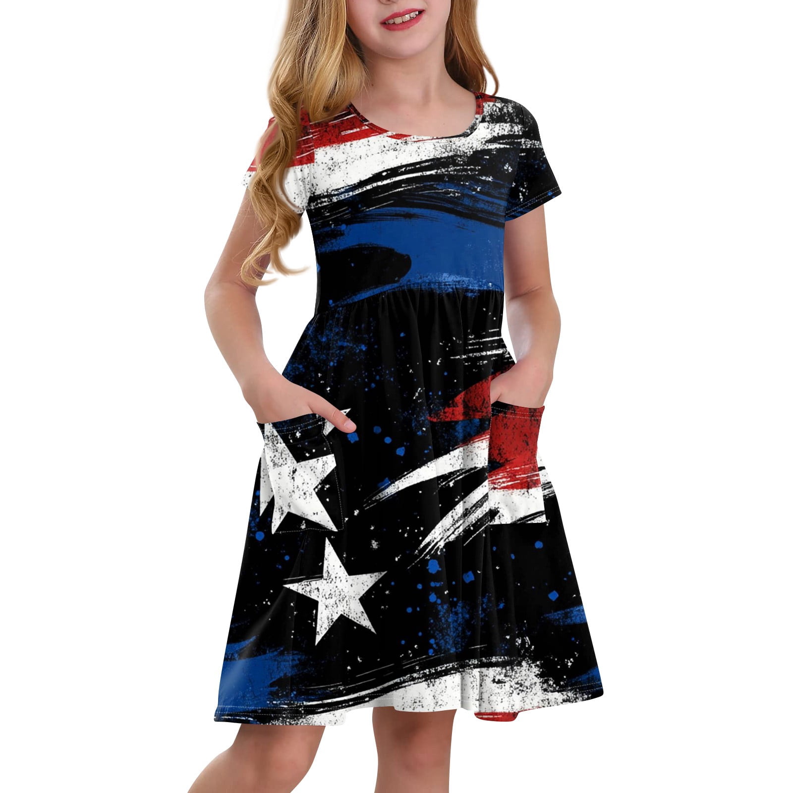 XADYUY Independence Day Dress for Girls Red White and Blue Graphic 4th ...